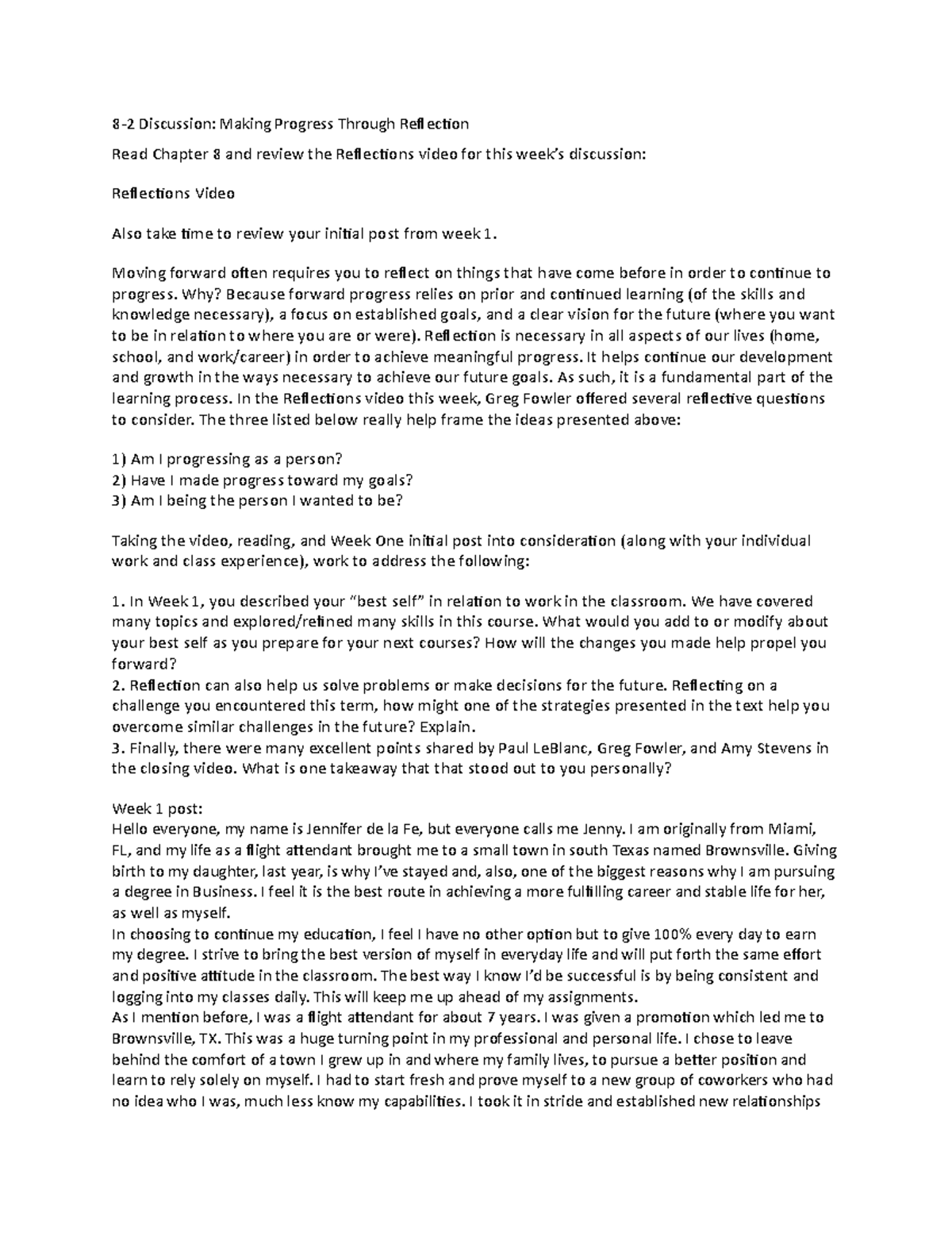 8-2 Discussion: Reflecting on Progress and Future Goals - Studocu