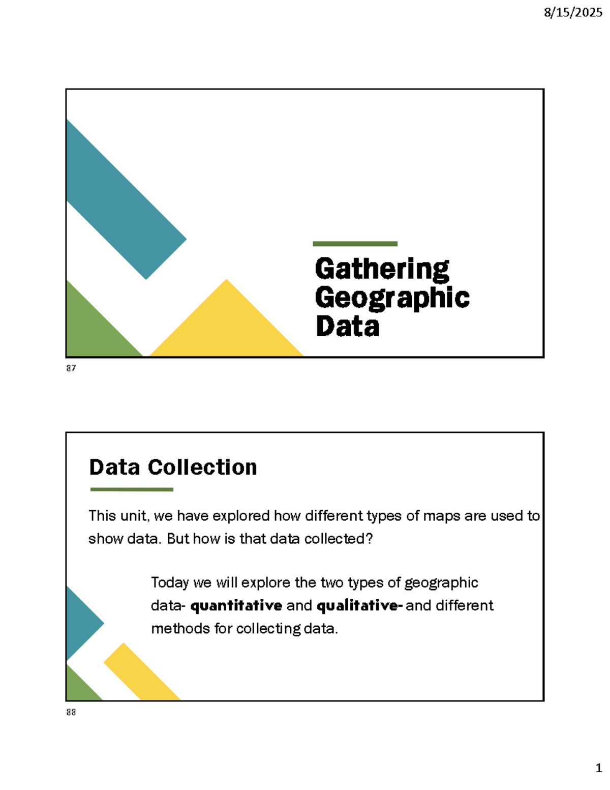 Unit 1: Mapping Geographic Data Collection Methods and Analysis - Studocu