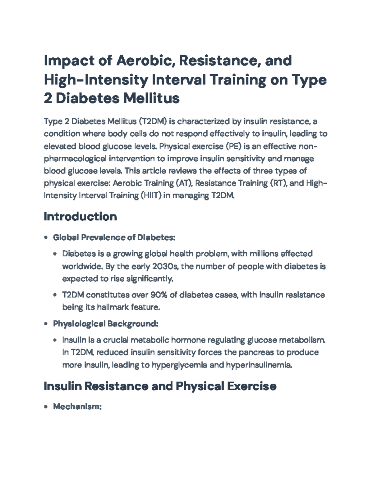 Impact of Exercise Types on Type 2 Diabetes Management: AT, RT, HIIT ...