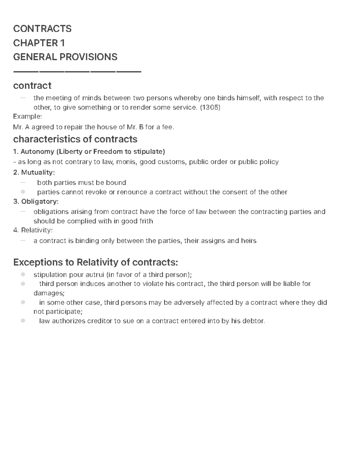 Contracts & Obligations: Chapter 1-8 Overview and Key Provisions - Studocu