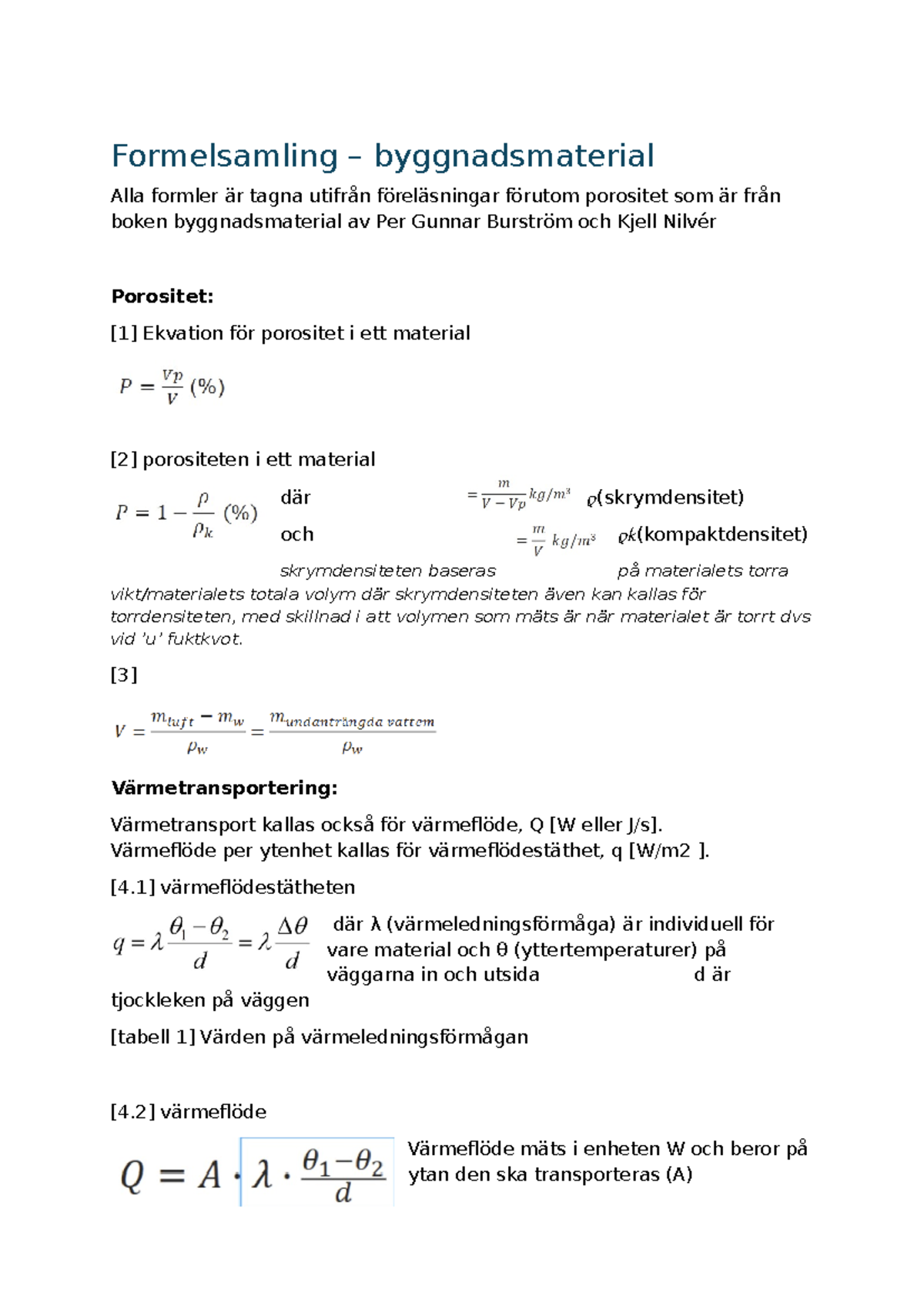 Formelsamling för Byggnadsmaterial BOM195 - Viktiga Ekvationer och ...