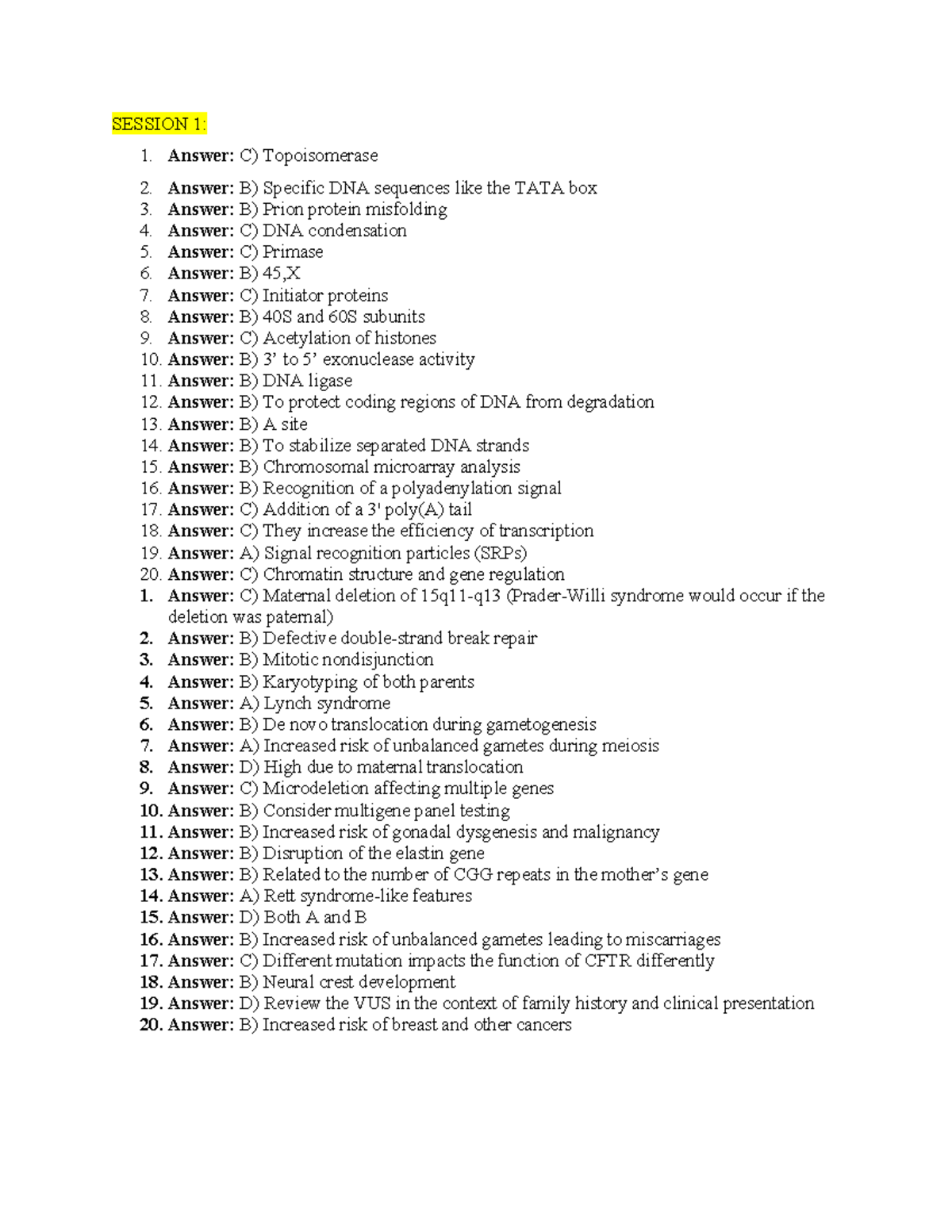 Genetic Answers for Sessions 1-5: Key Concepts and Review - Studocu