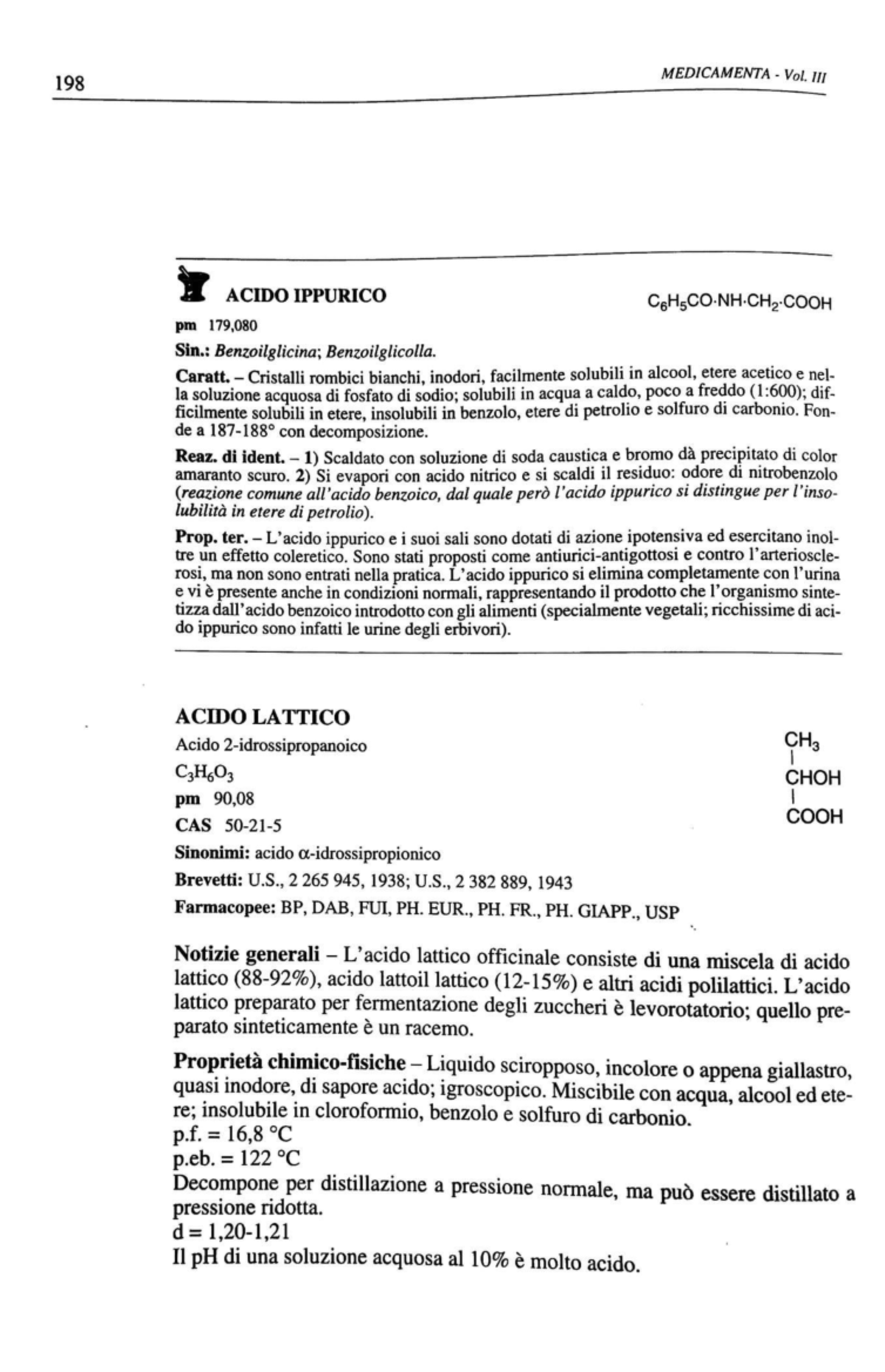 Monografia acido lattico e acido ippurico - Medicamenta Vol. 198 - Studocu