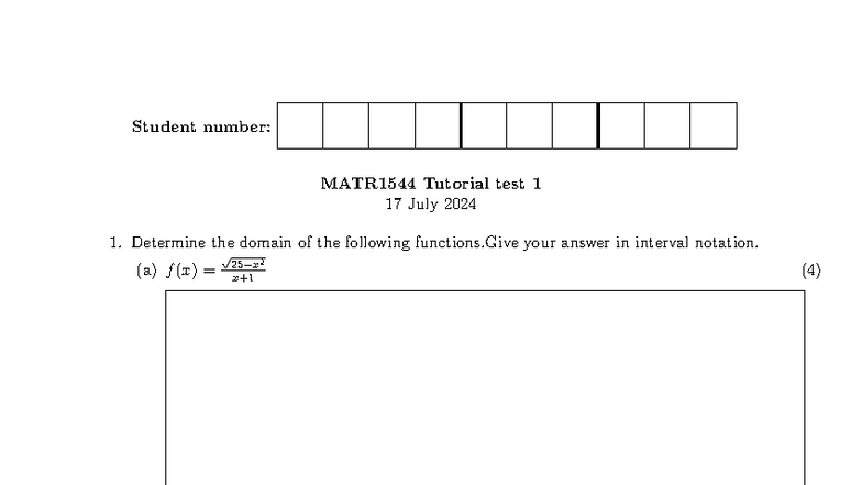 MATR1544 Tutorial Test 1: Functions, Domains, and Compositions - Studocu