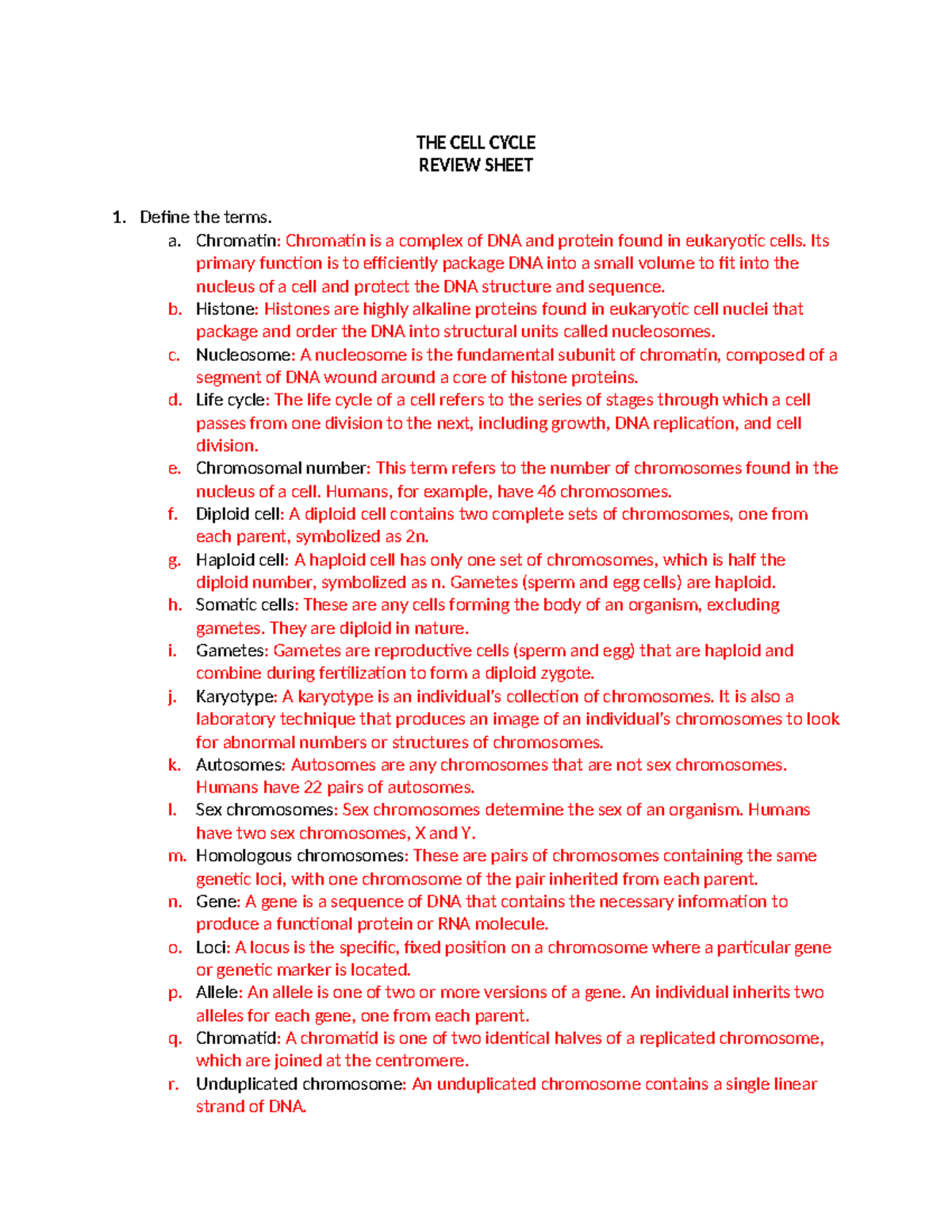 The Cell Cycle Review Sheet - BIO 101 Final Exam Notes - Studocu