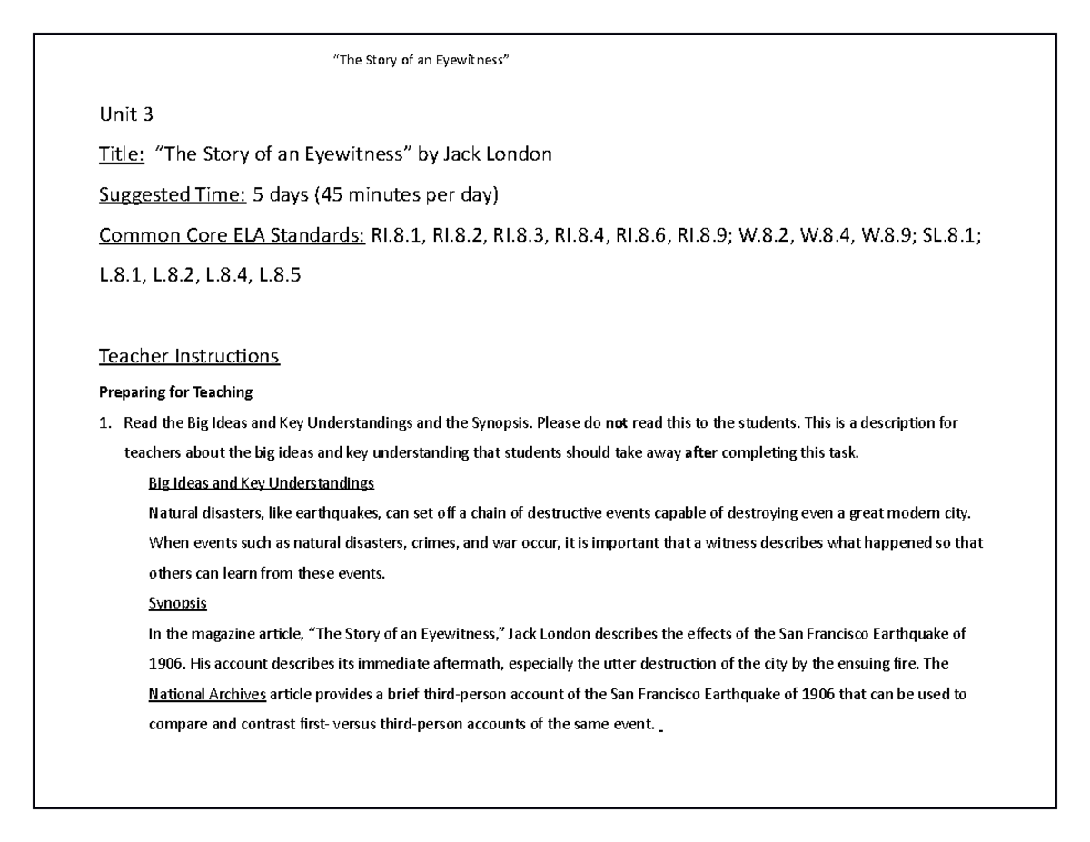8. The Story of an Eyewitness (Lesson) - Analyzing Jack London’s ...
