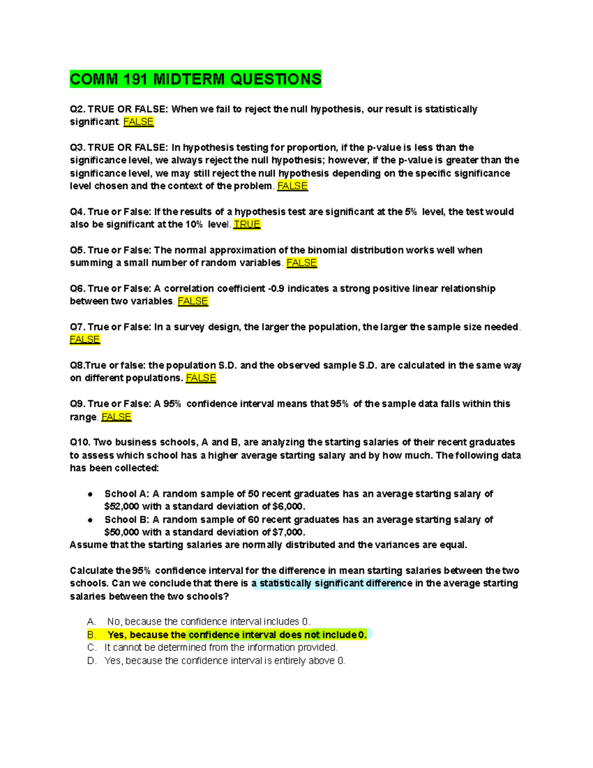 COMM 191 - Final Exam Review & Midterm Quiz Questions Guide - Studocu