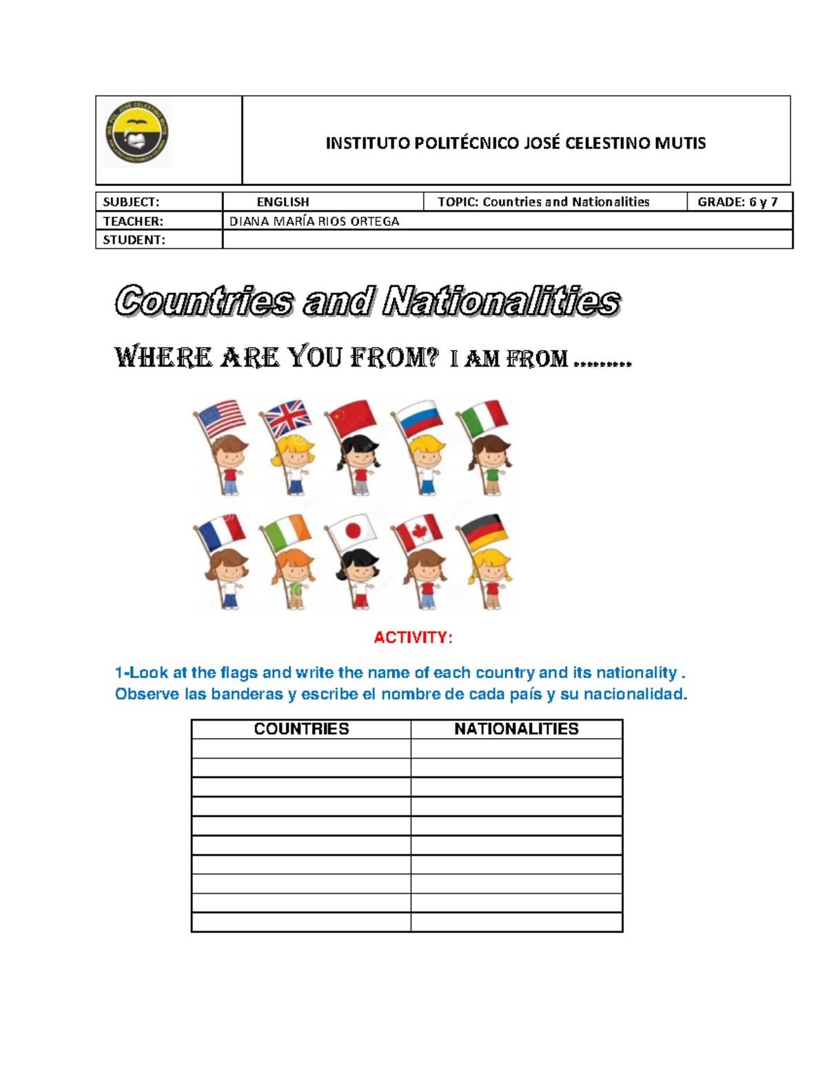 Countries and Nationalities Activity for Cycle 3 - Studocu
