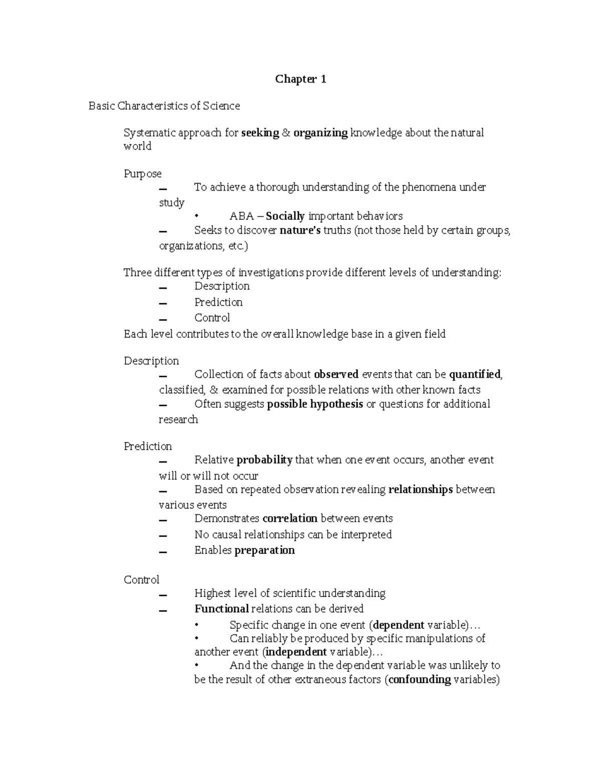 CHH 1 Final Exam Notes: Basic Characteristics of Science - Studocu