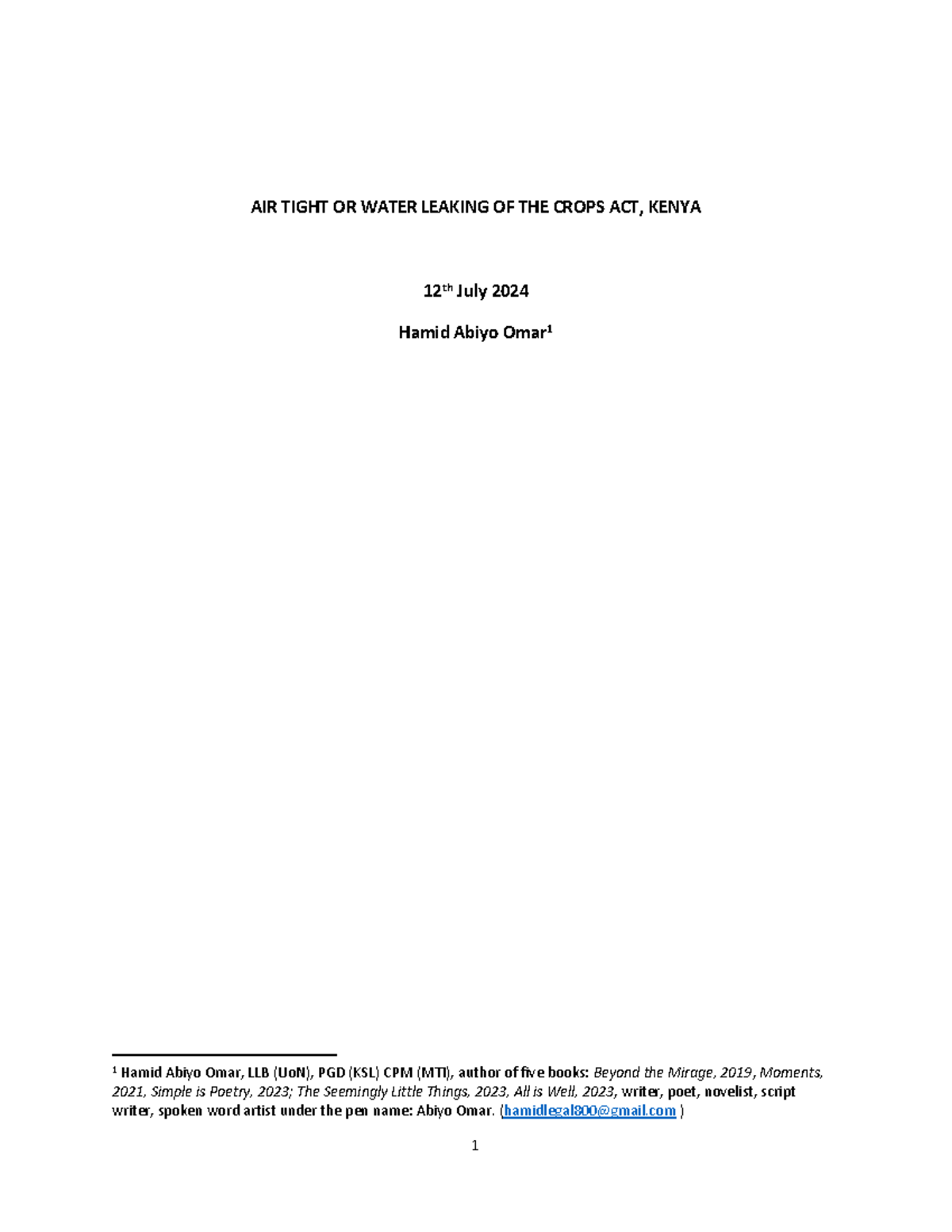 Analysis of the Crops Act, 2013: Legal Implications and Constitutional ...