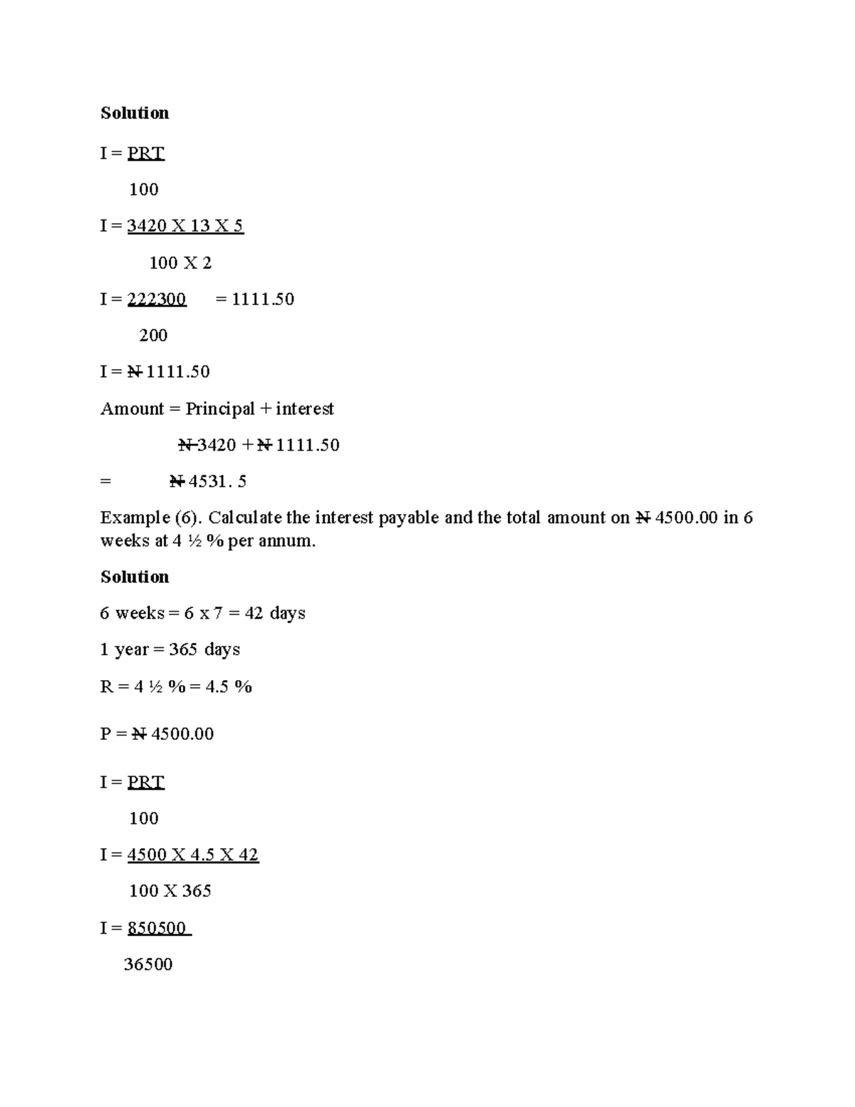 BUS. MTH I - Simple and Compound Interest Calculations - Studocu