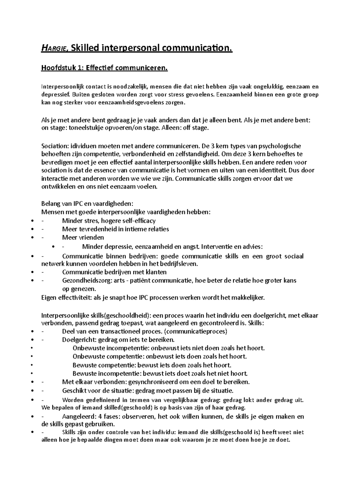 Samenvatting Hargie: Effectieve Interpersoonlijke Communicatie en ...