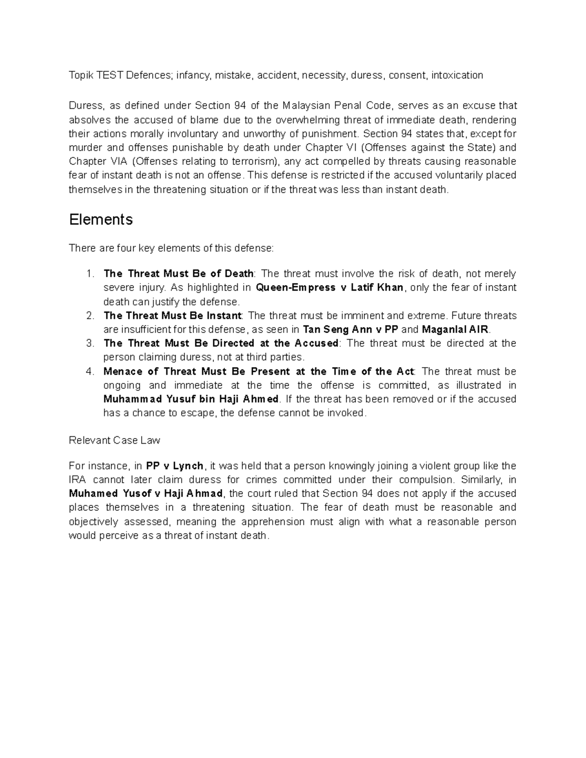 Criminal Defenses Cheat Sheet: Infancy, Mistake, Duress, Accident ...