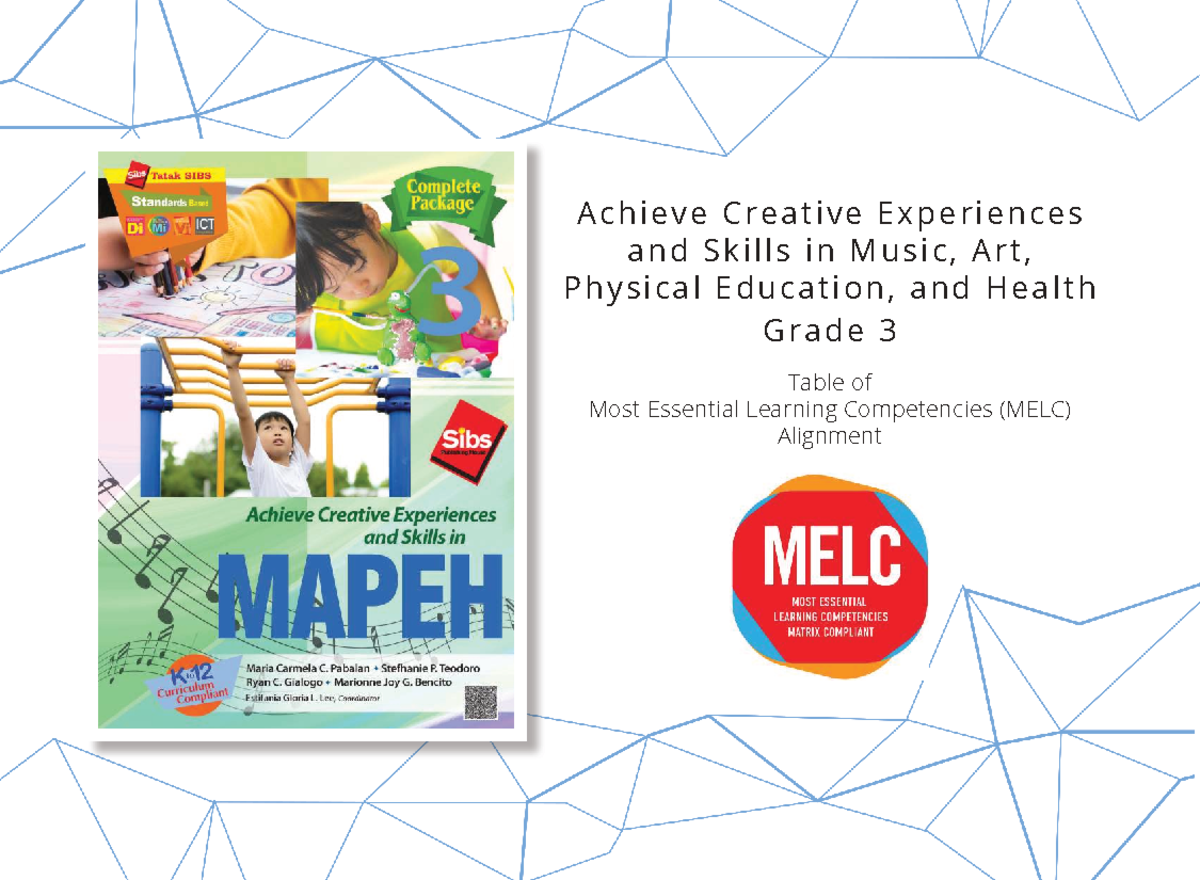ACES in MAPEH Grade 3: Table of Most Essential Learning Competencies ...
