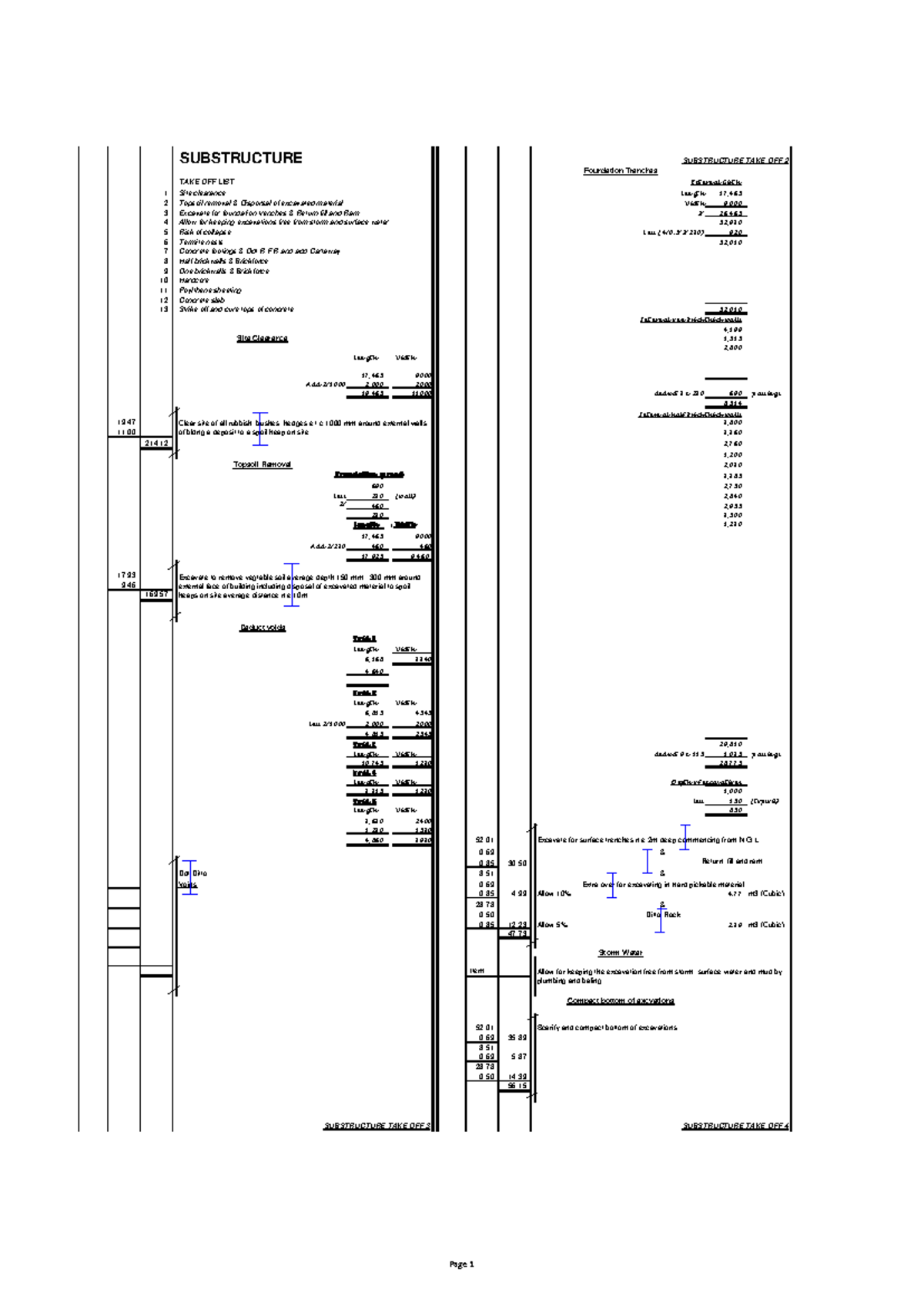ALL TAKE OFF LIST - Substructure and Superstructure Details - Studocu