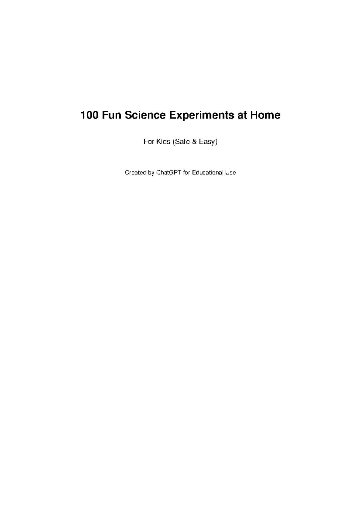 100 Fun & Safe Science Experiments for Kids at Home - Studocu
