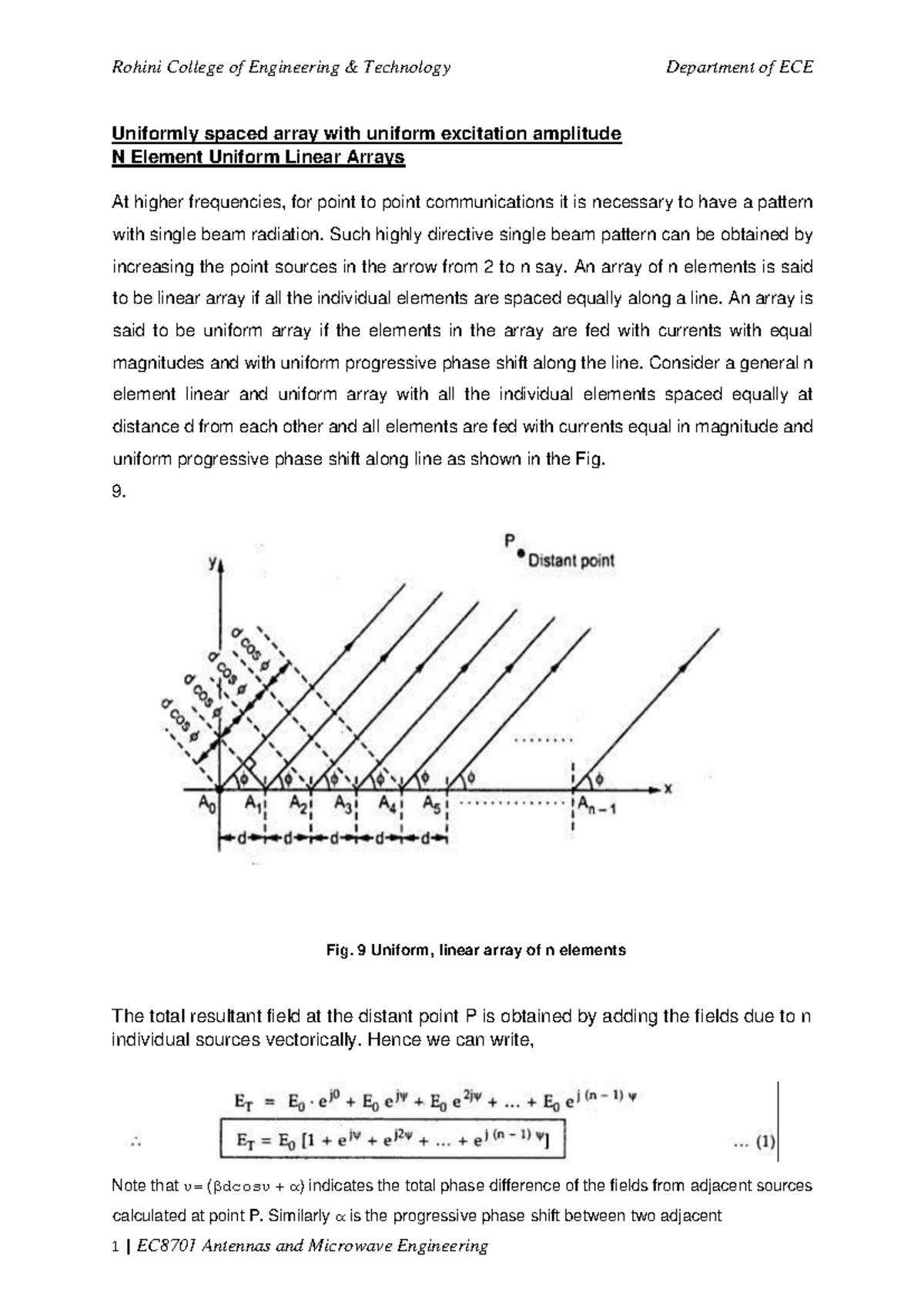 EC8701 Antennas and Microwave Engineering: Uniform Linear Arrays ...