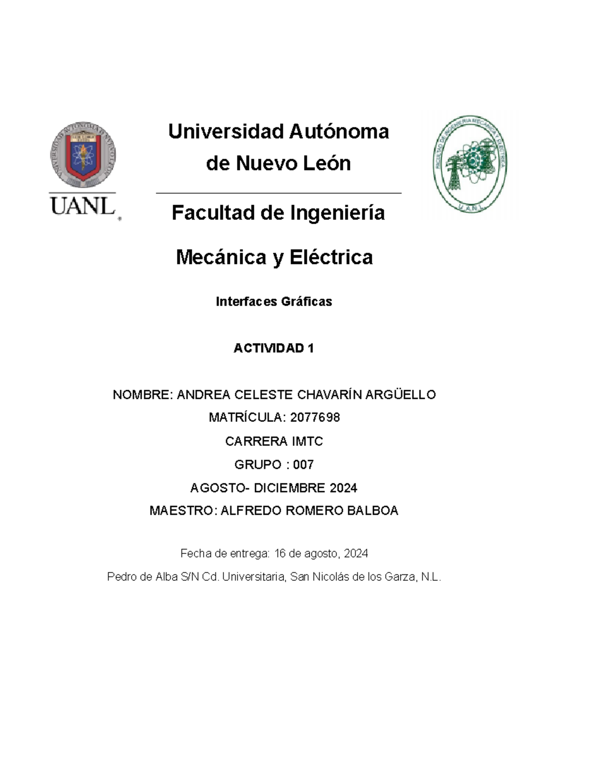 Actividad 1 interfaces - Universidad Autónoma de Nuevo León - Studocu