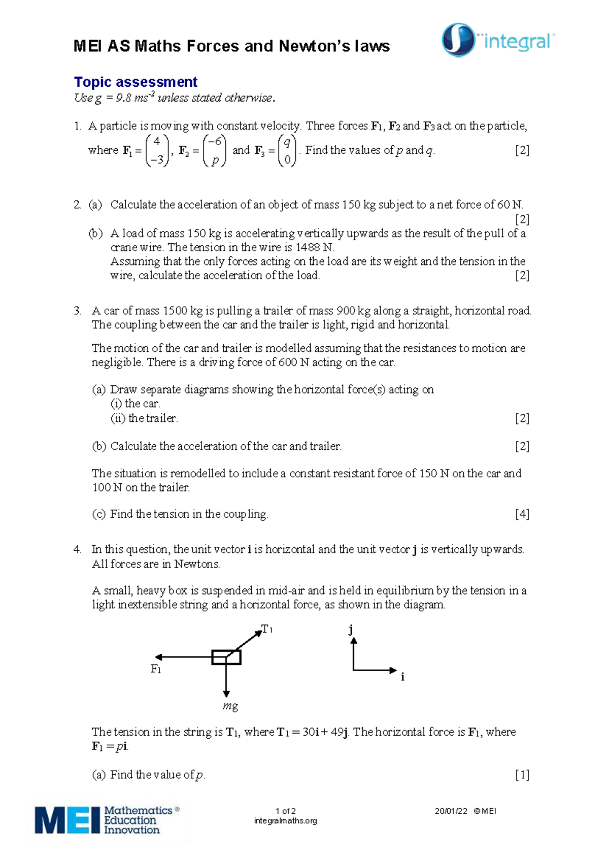 Forces and Newton's Laws Assessment (MEI AS Maths) - Studocu