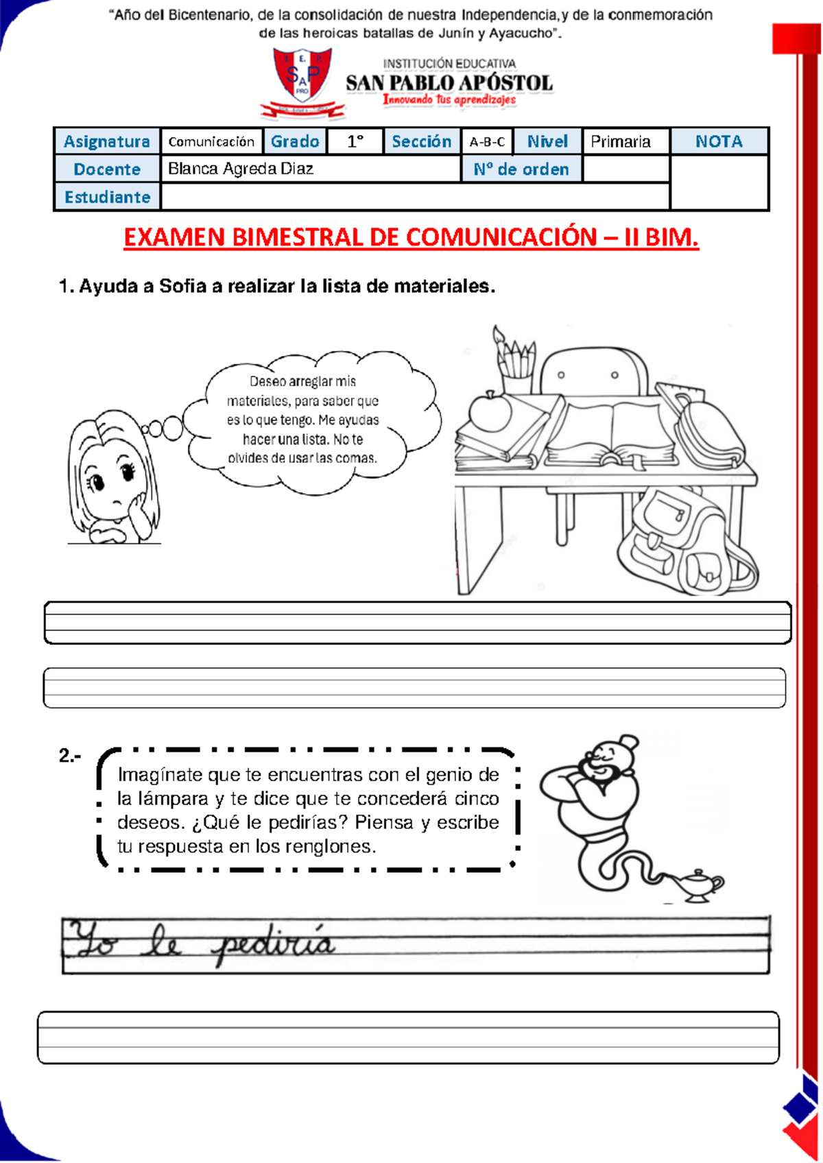 Examen Bimestral de Comunicación - 1ER Grado II BIM - Studocu