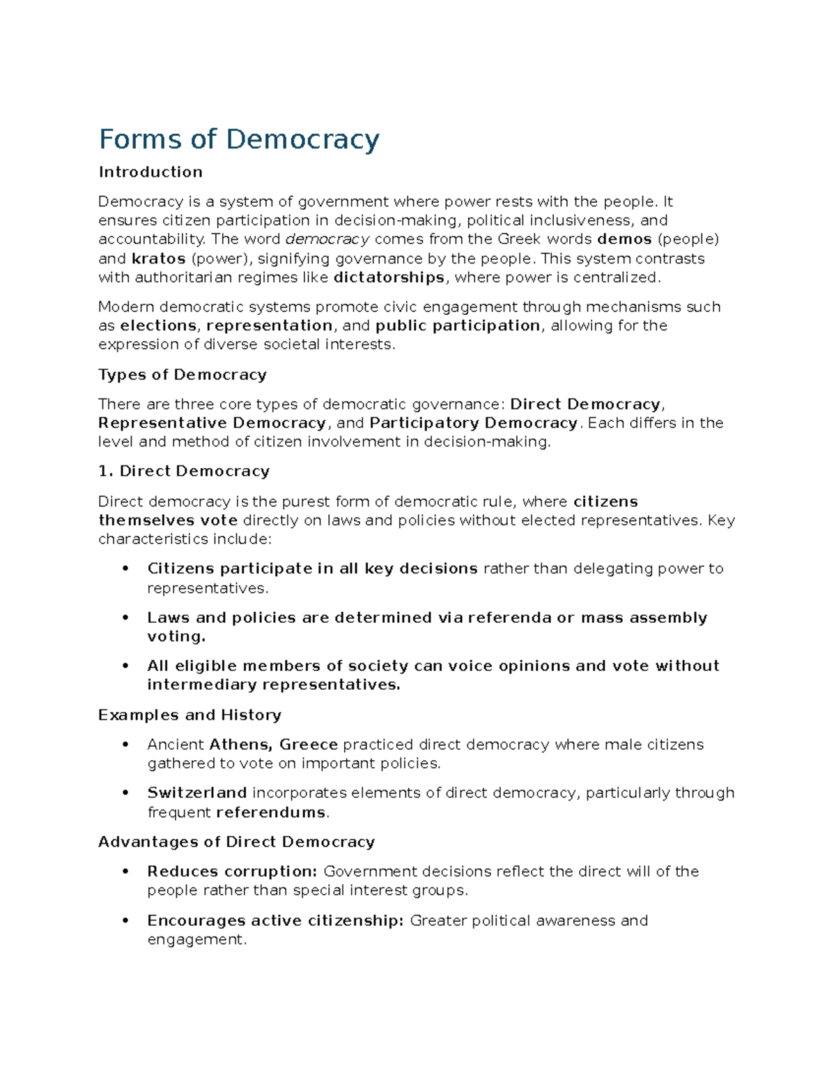 Forms of Democracy: An In-Depth Study Guide for CPD1501 - Studocu