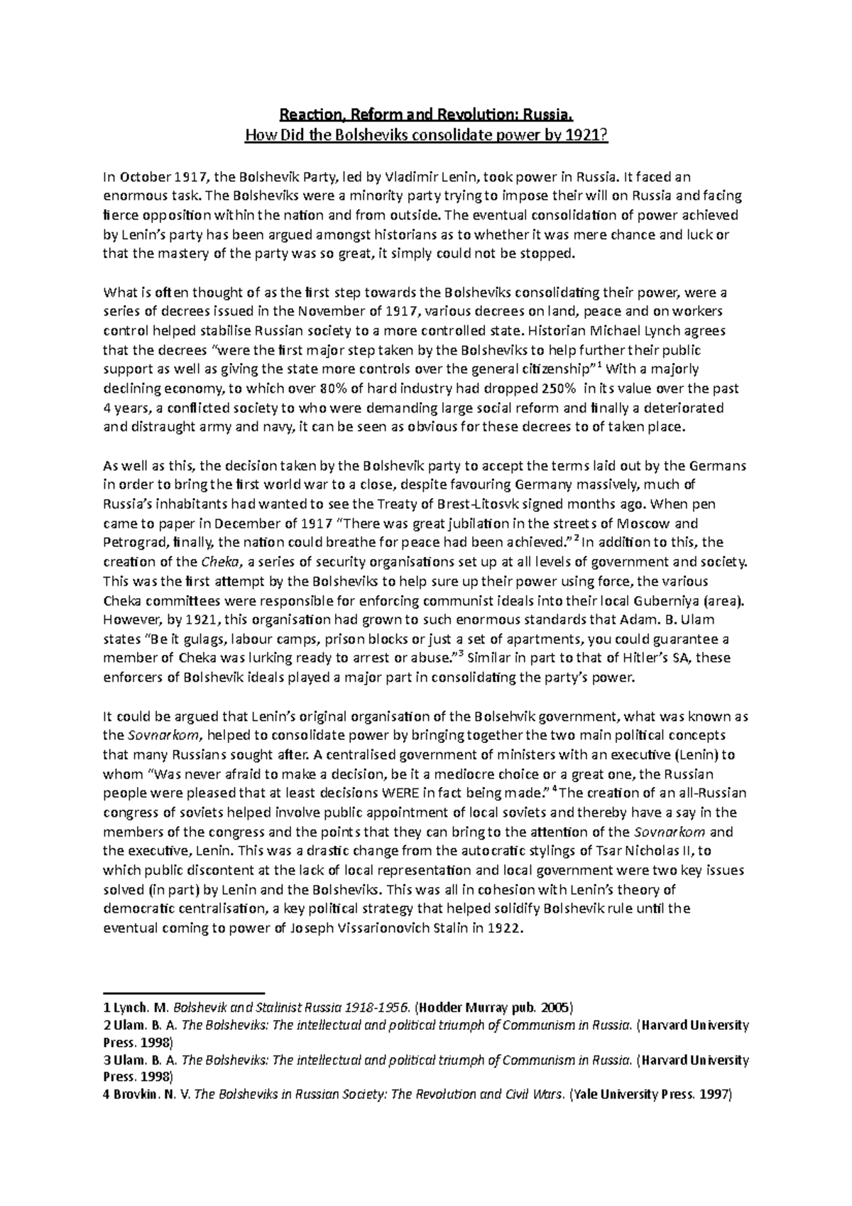 Consolidation of Bolshevik Power by 1921: Key Strategies and Reforms ...