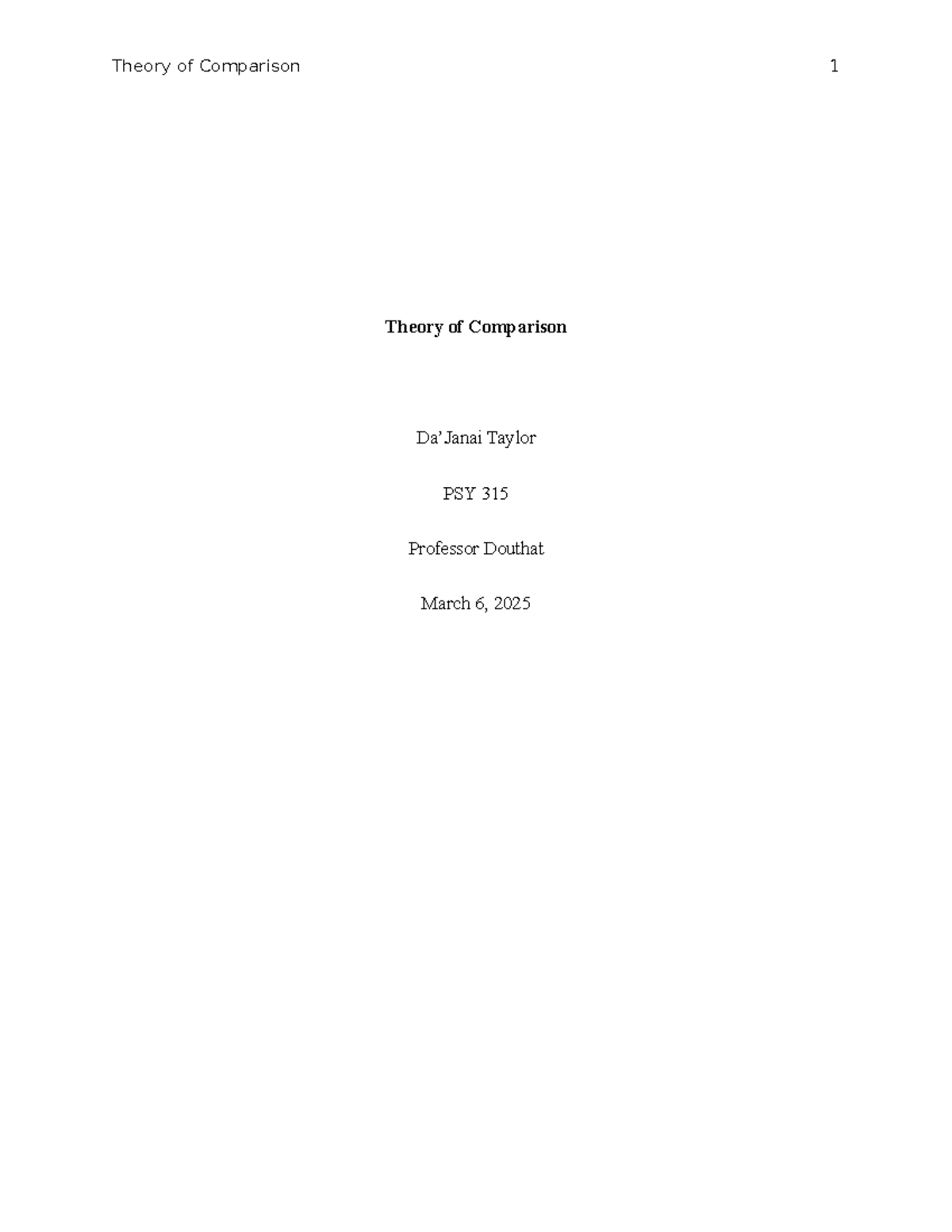 PSY 315 Module Two Assignment - Theory of Comparison Da’Janai Taylor ...