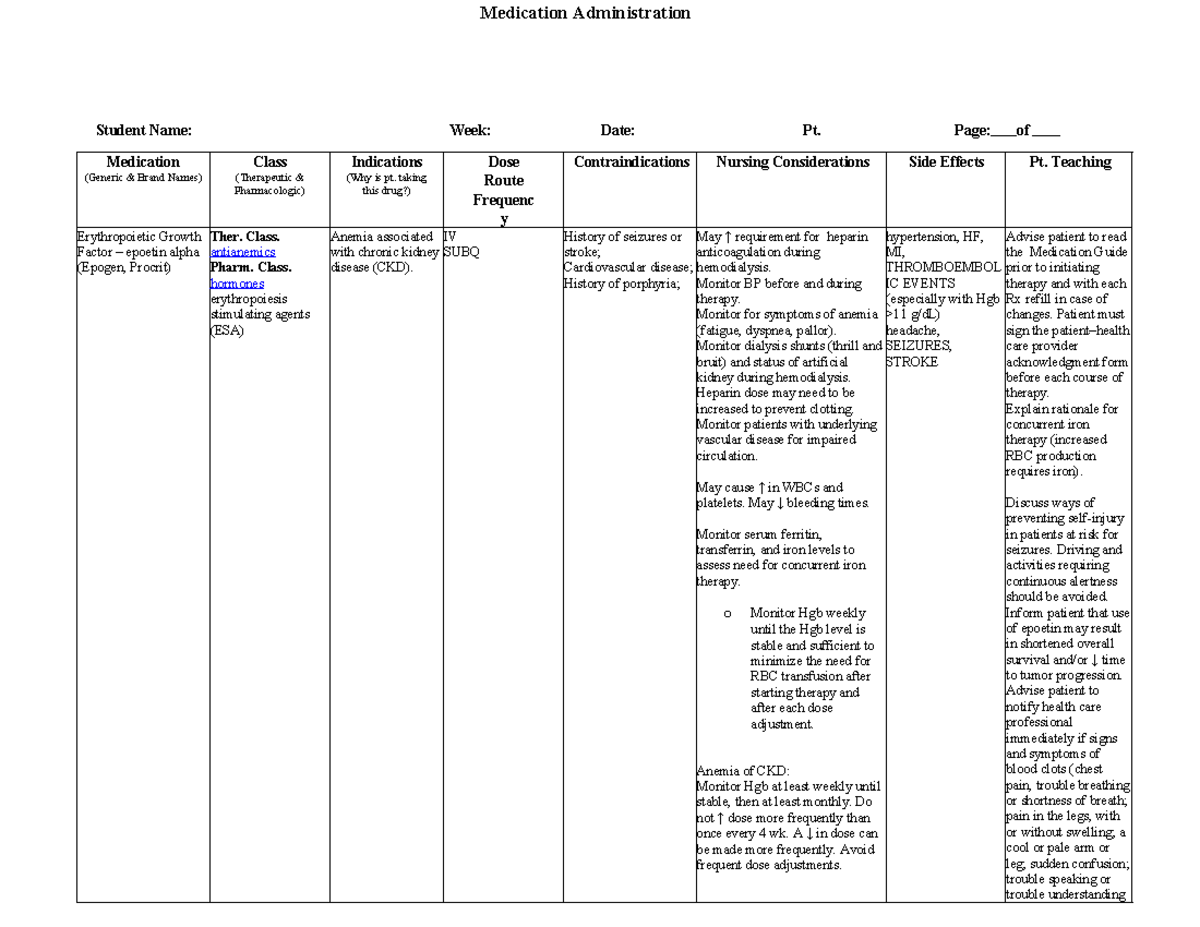 MEDICATION MAR FORM - Record Student Name: Week: Date: Pt. Initials ...