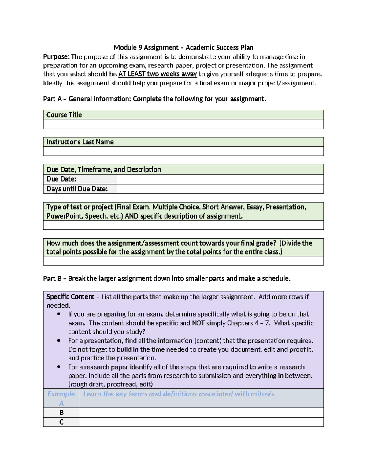Module 9 Assignment - Success Plan for Upcoming Exams & Projects - Studocu