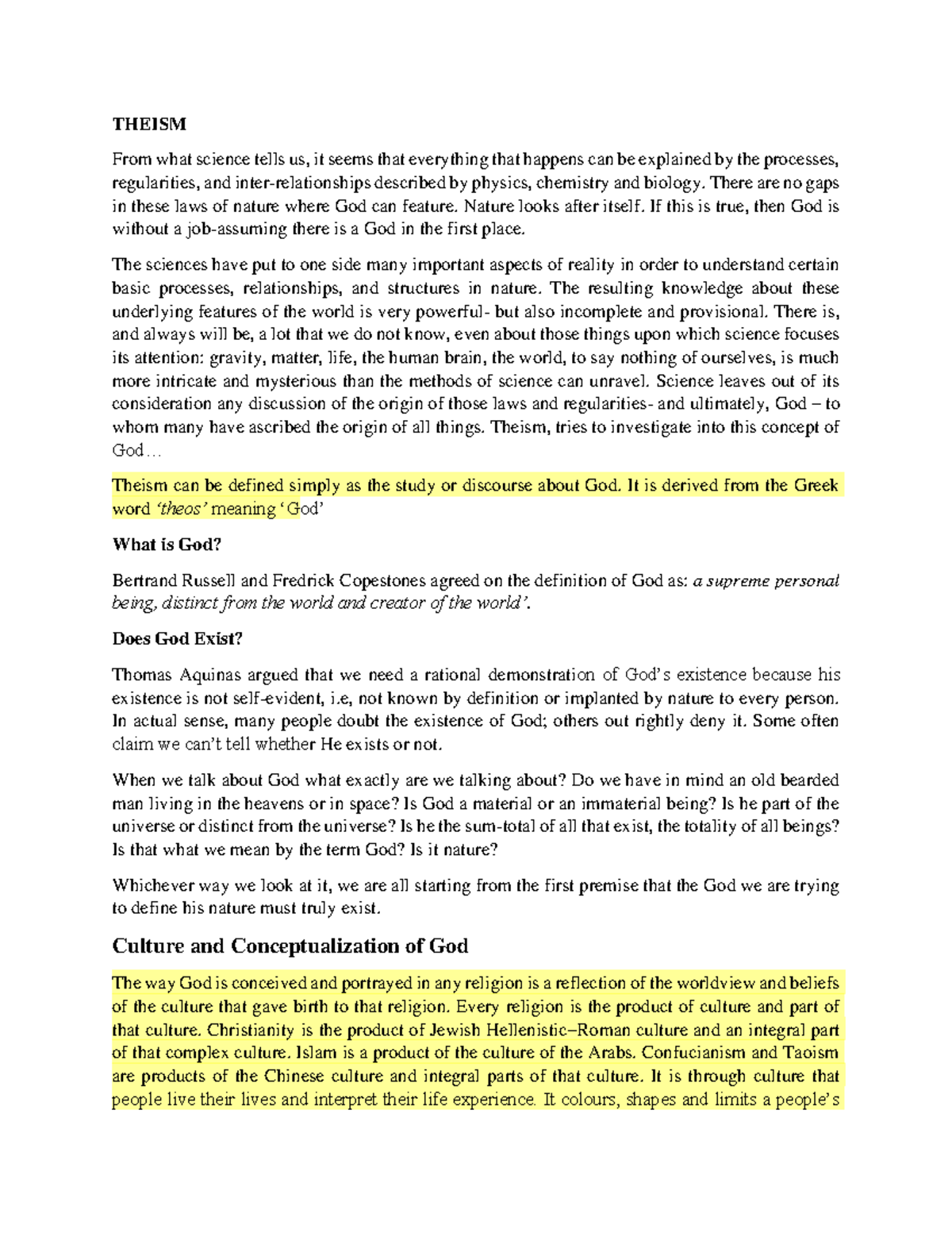 Theism: Understanding God Through Culture and Philosophy - Studocu