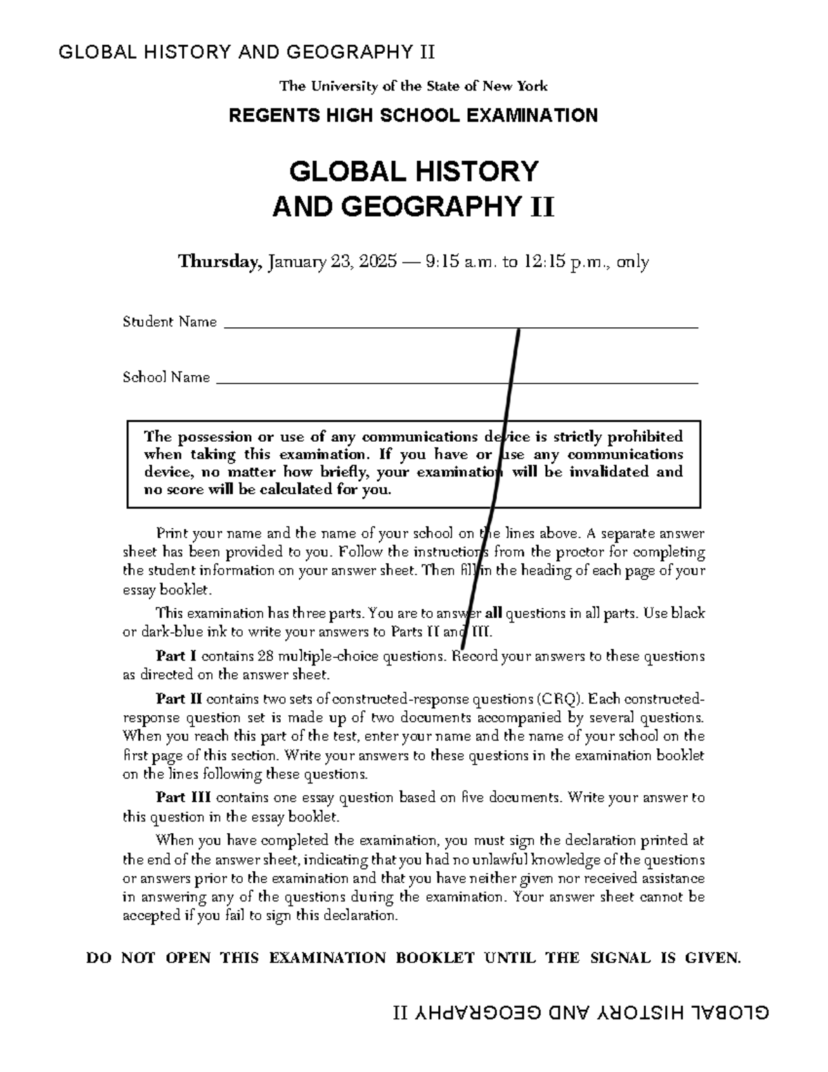 GLOBAL HISTORY AND GEOGRAPHY II Regents Exam - January 2025 Overview ...