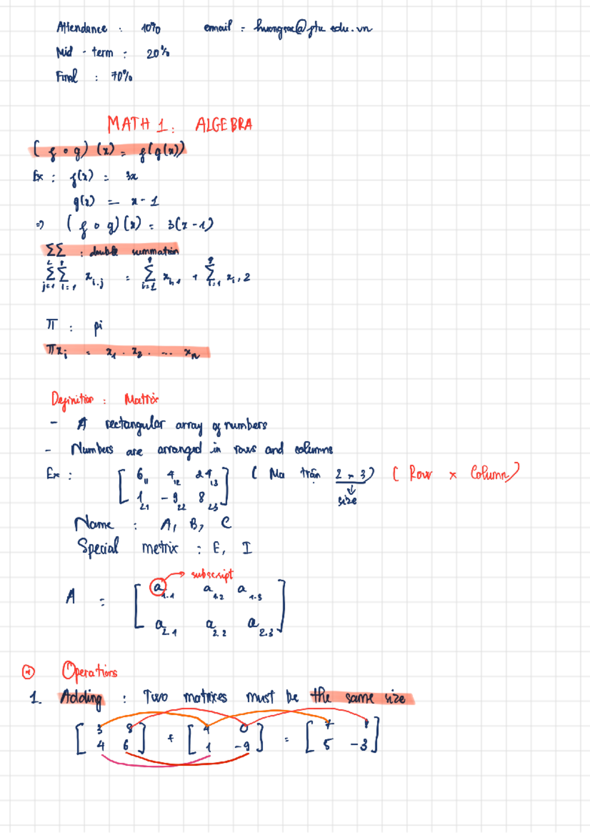 Matrix - fghjk - Attendance 1090 email: Mid . term : Final : MATH 1 ...