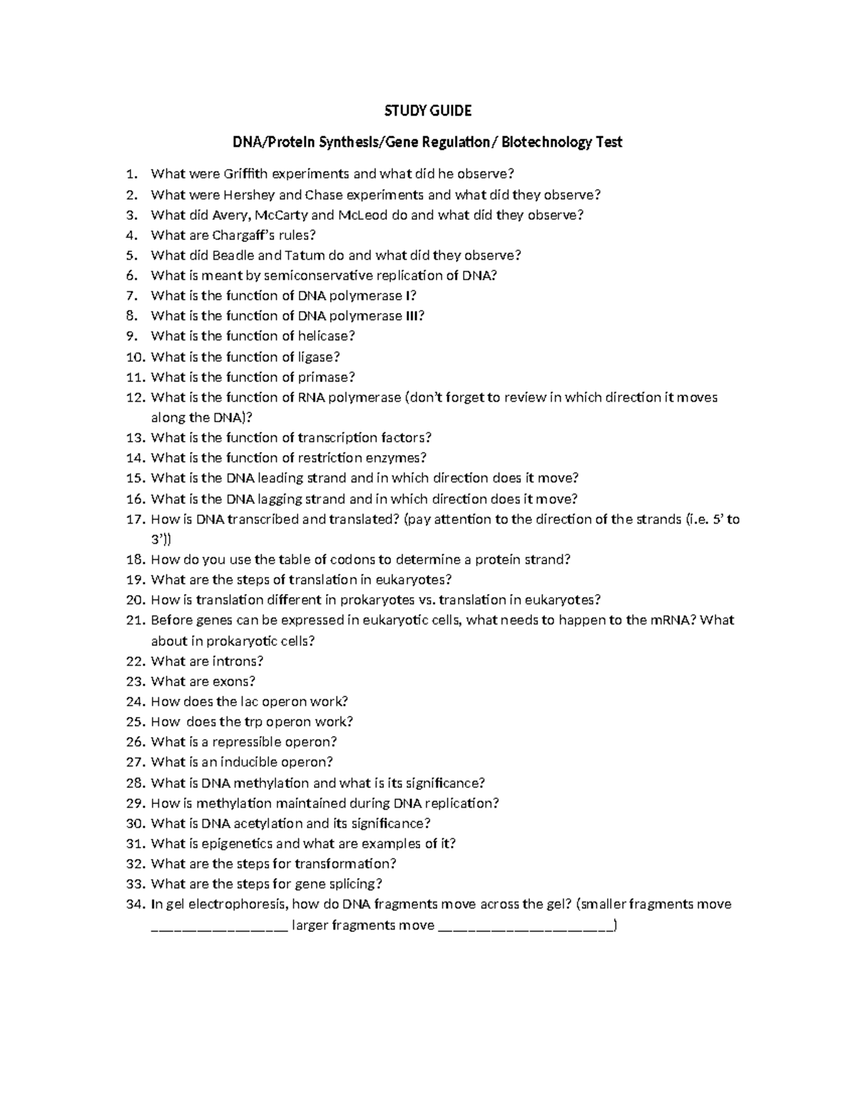 DNA & Protein Synthesis Study Guide (Genetics 101) - Studocu