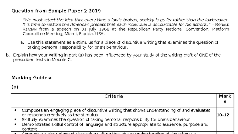 Discursive Writing on Personal Responsibility - ST Mod C Sample Answer ...