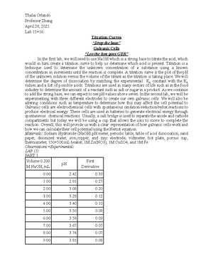 Lab 15 - Chem 106 Hunter College Lab Report 15 - Professor Cornejo ...