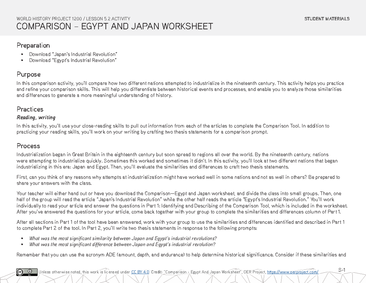 WHP1200 Lesson 5 Comparison Activity: Egypt vs Japan - Studocu