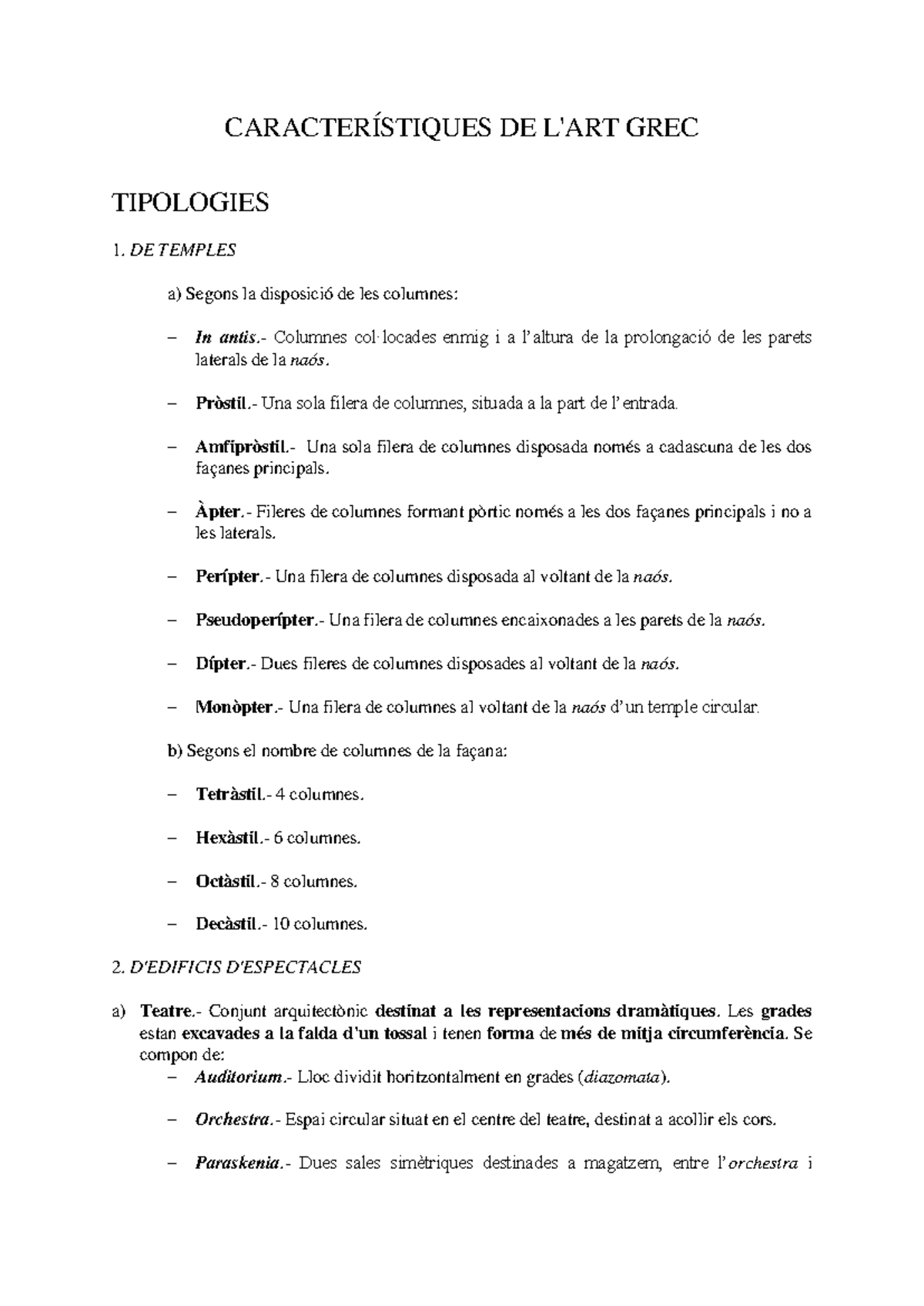 Característiques de l'Art Grec: Tipologies i Arquitectura (Curs 1 ...