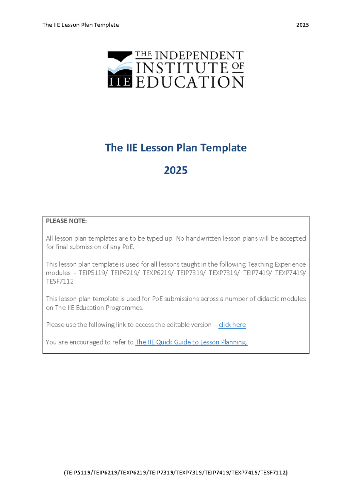 TEXP7419 TE404 Comprehensive Lesson Plan Template 2025 - Studocu