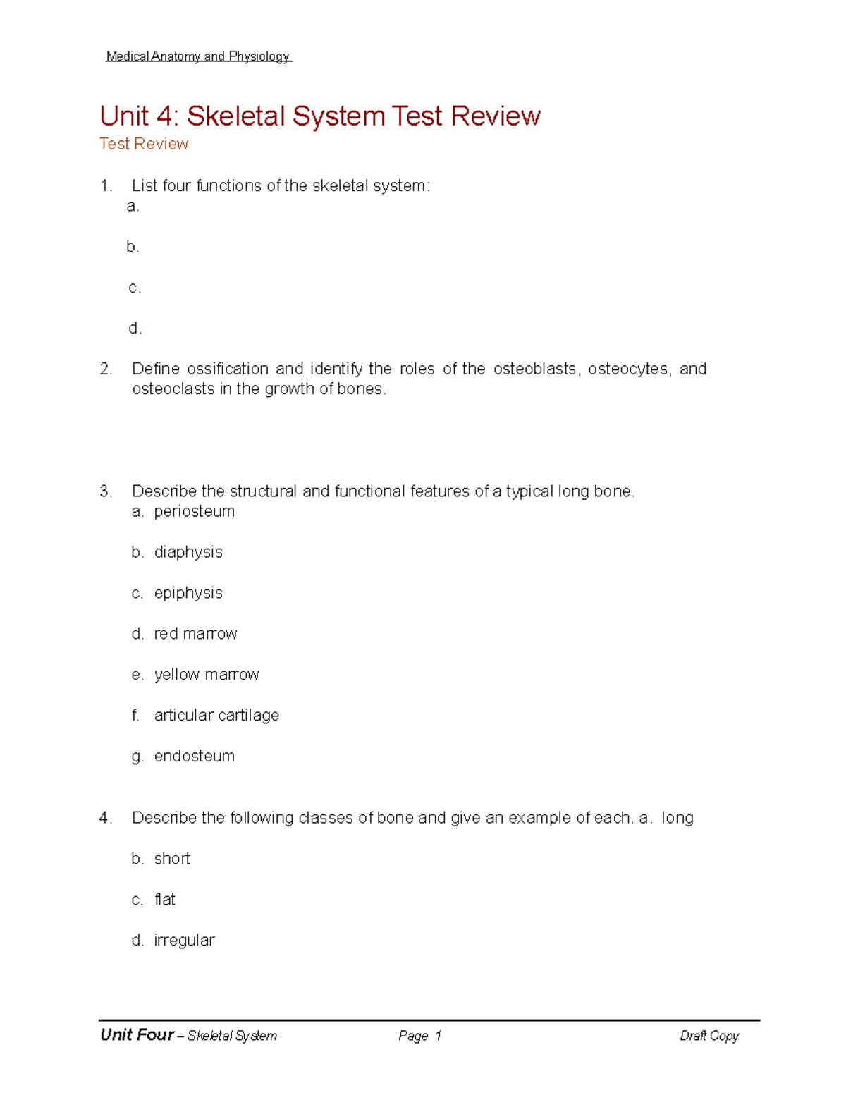 Unit 4 test review - Medical Anatomy and Physiology Unit 4: Skeletal ...