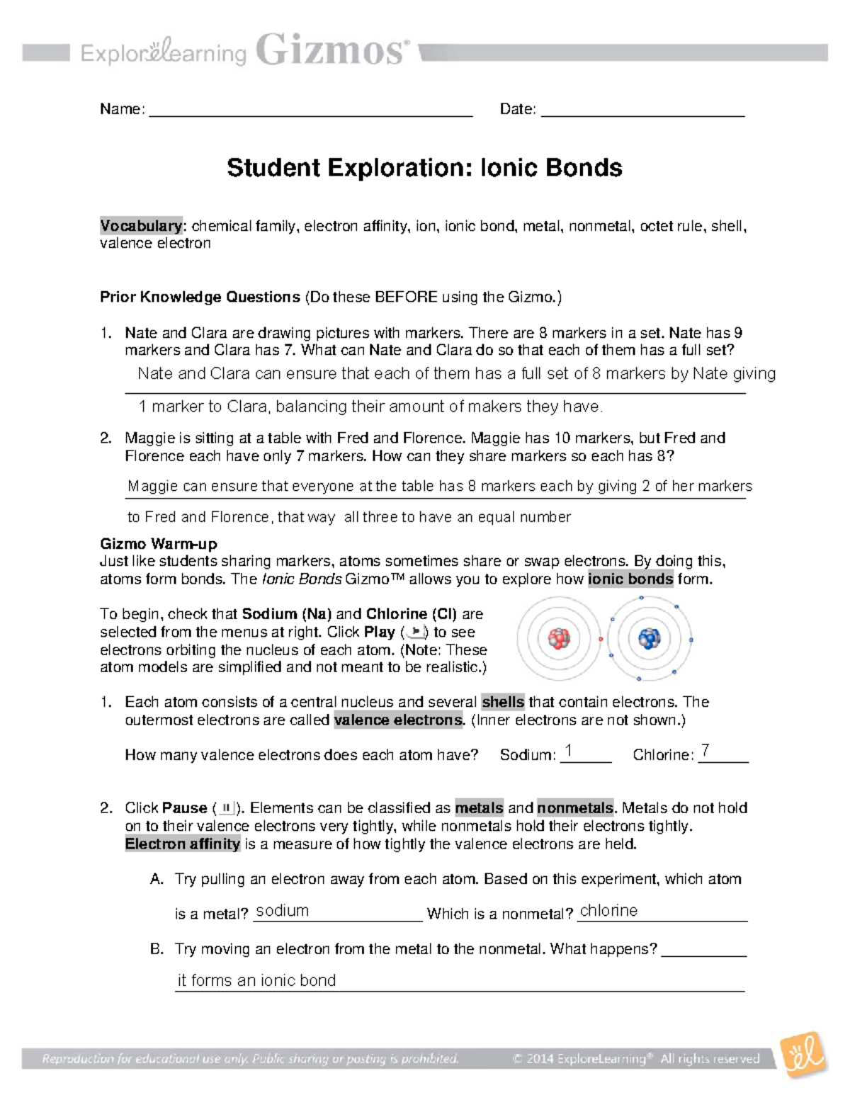 Ionic Bonds Exploration Guide for Science 101 Activity - Studocu