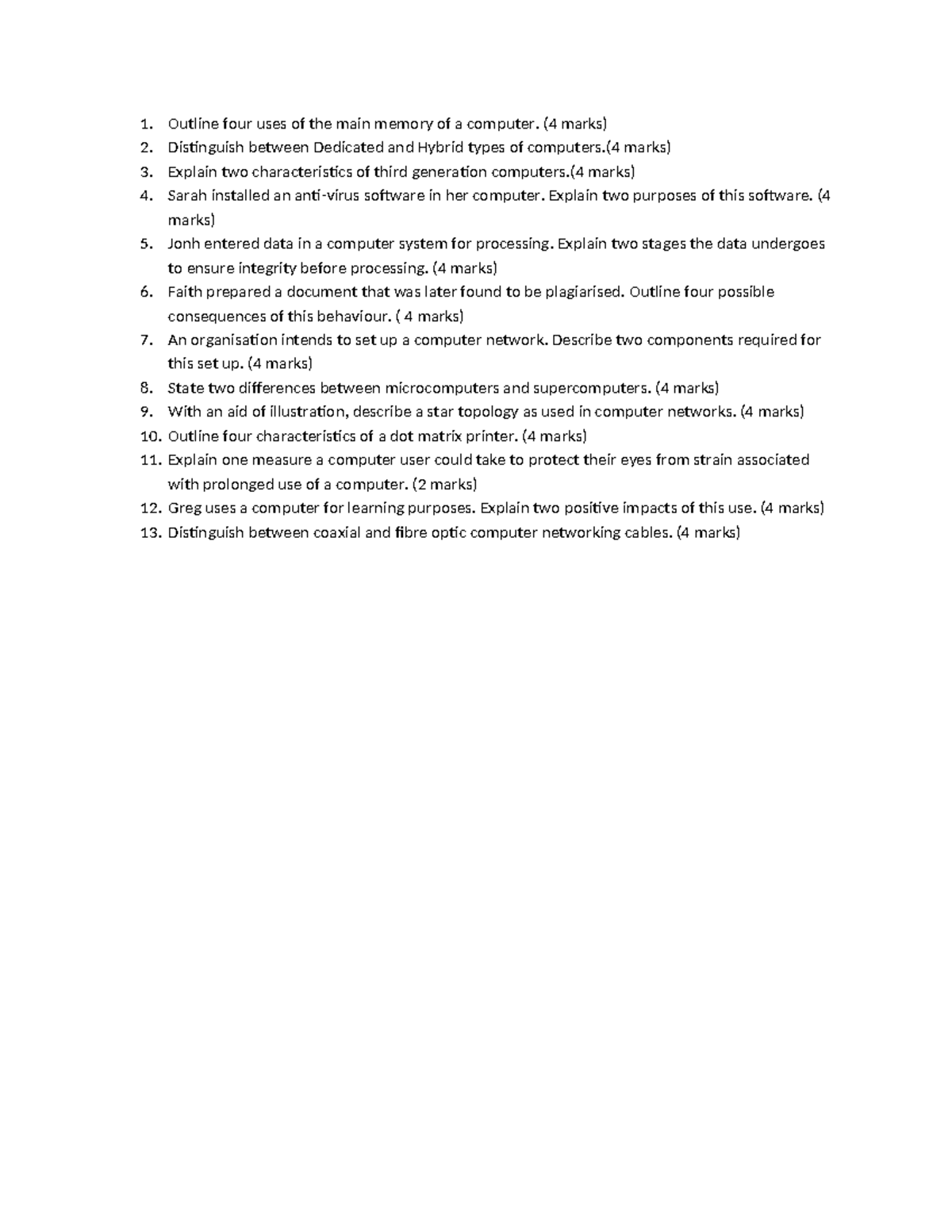 ICT 101: Uses of Main Memory & Computer Types - Study Guide - Studocu