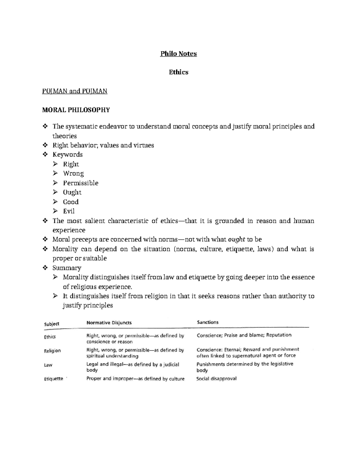 Philo Notes: Ethics Overview and Key Theories (POJMAN) - Studocu