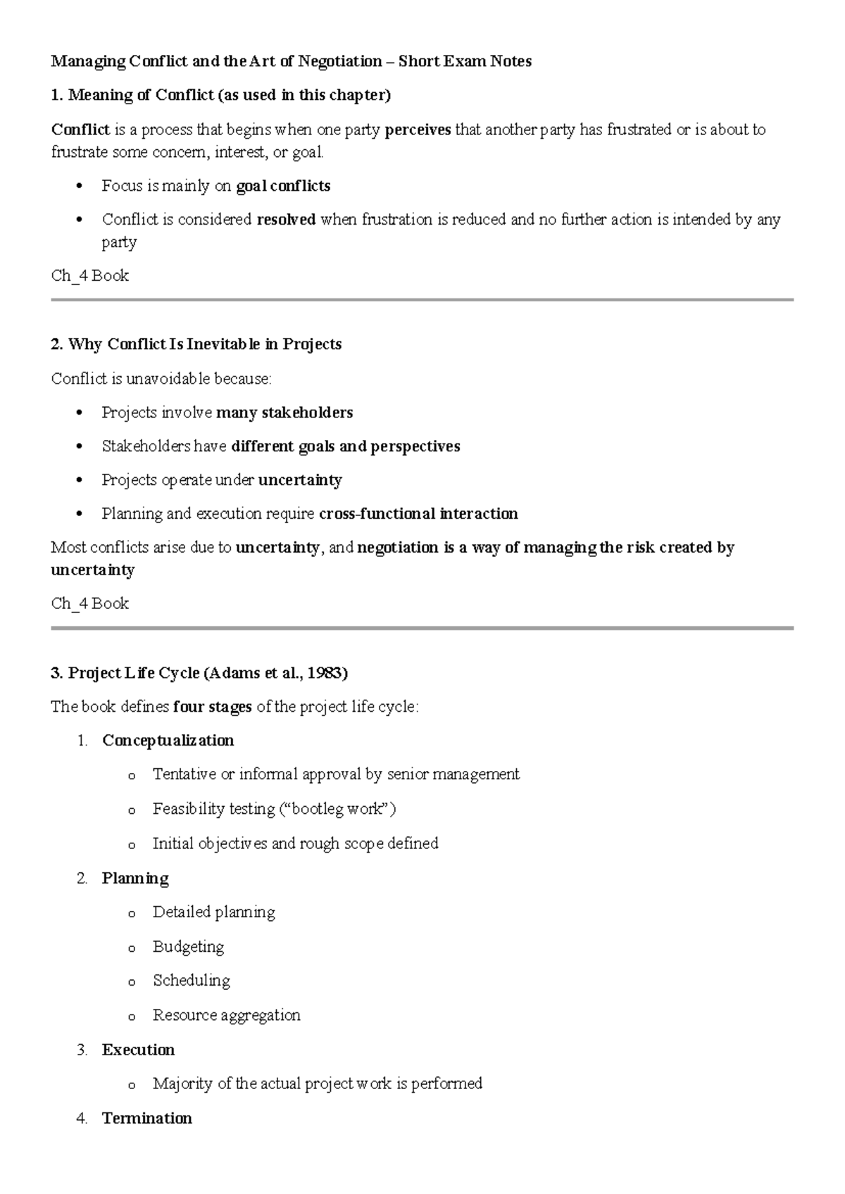 Ch 4: Managing Conflict & Negotiation - Short Exam Notes - Studocu