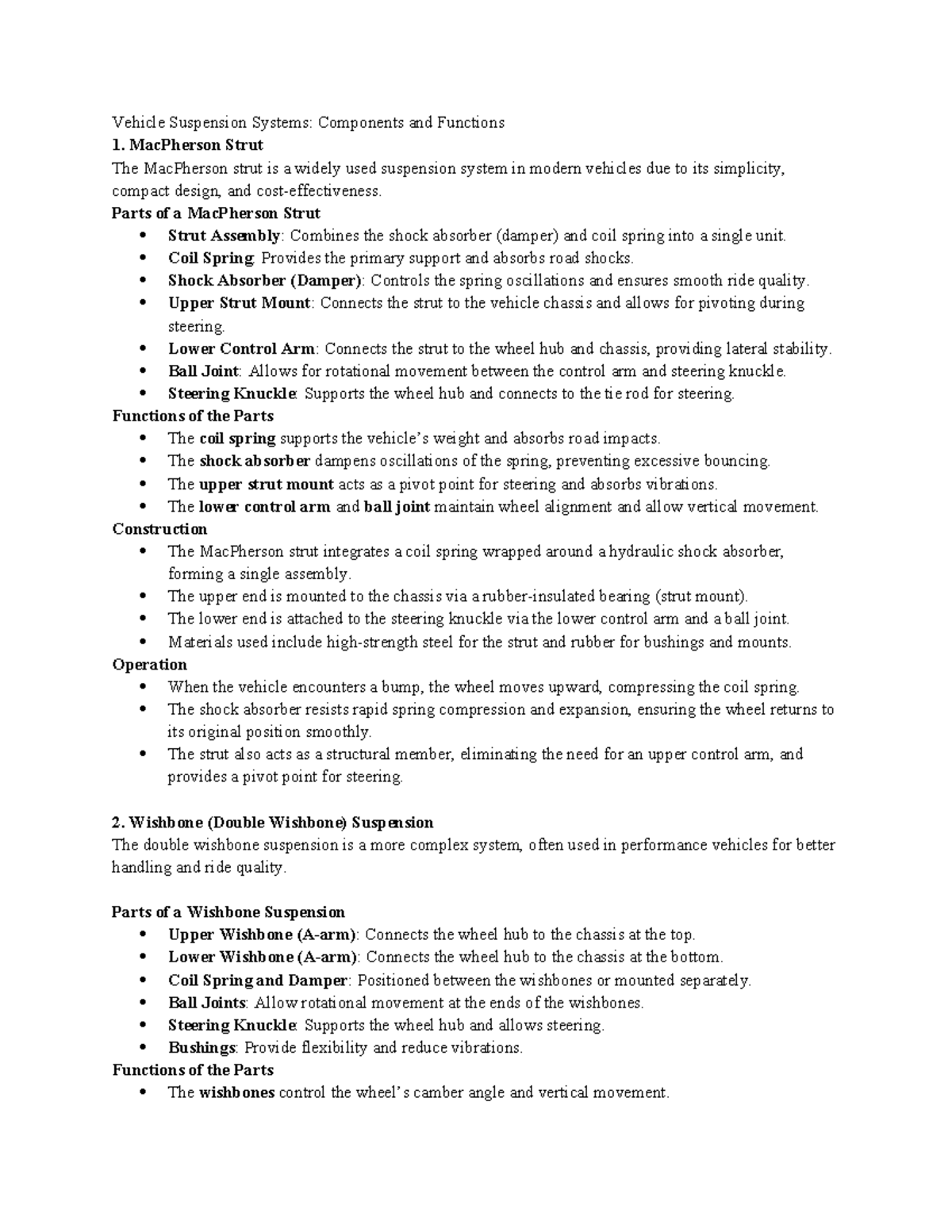Vehicle Suspension Systems - Level 5 Study Notes and Components Guide ...