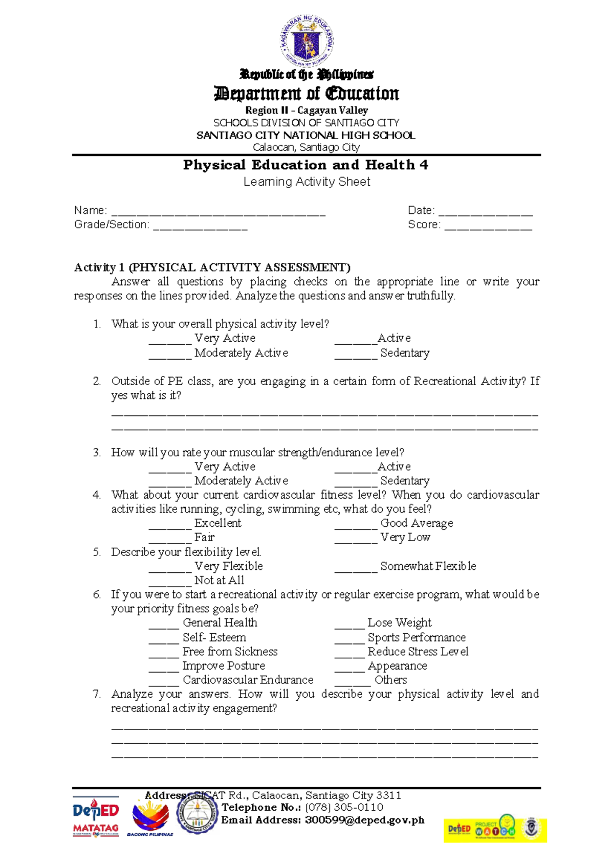 PE4 - Learning Activity Sheets on Physical Education & Health - Studocu
