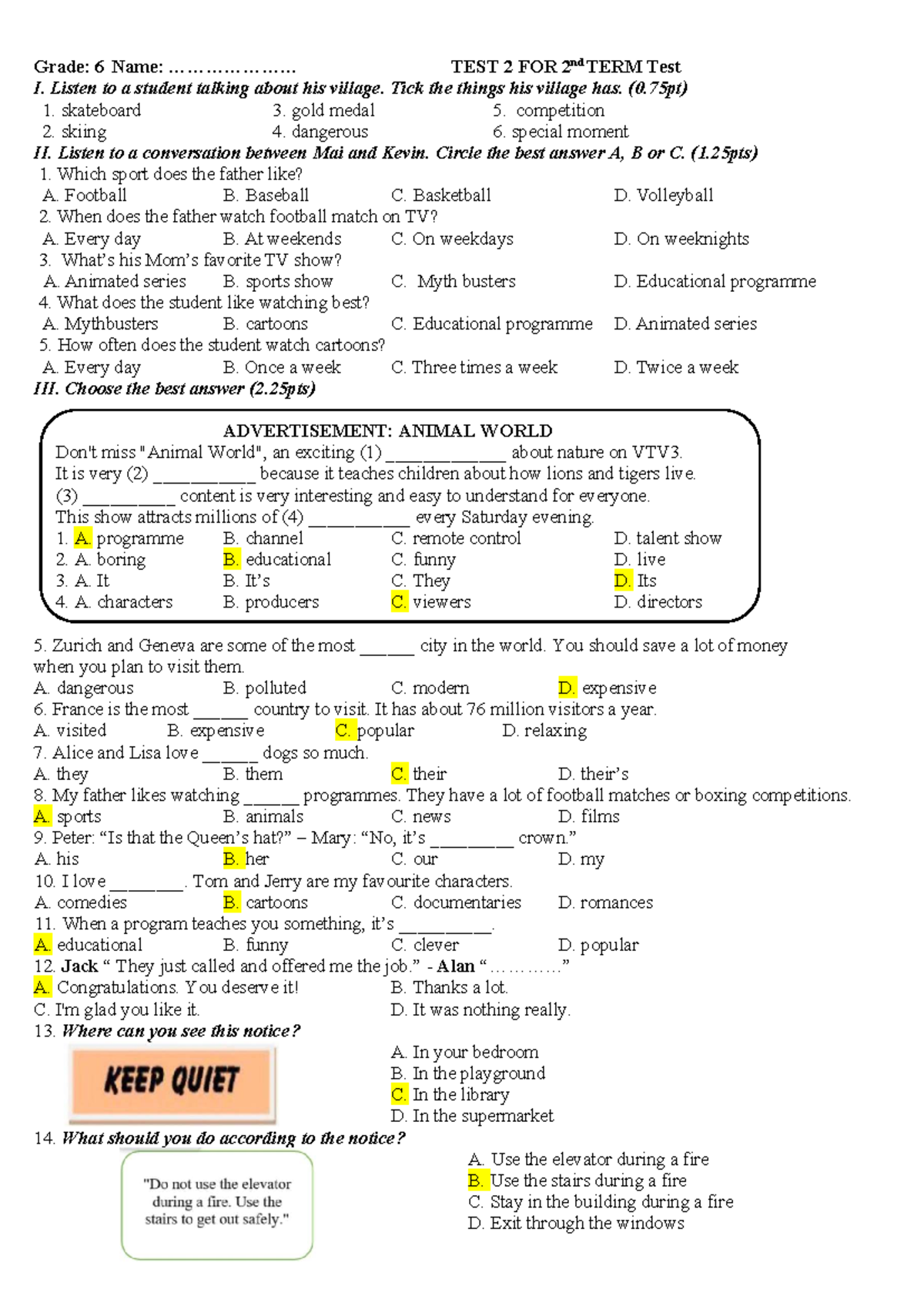 6A2 + THÔN 4 TEST 2 2026 - End-Term Listening & Reading Test - Studocu