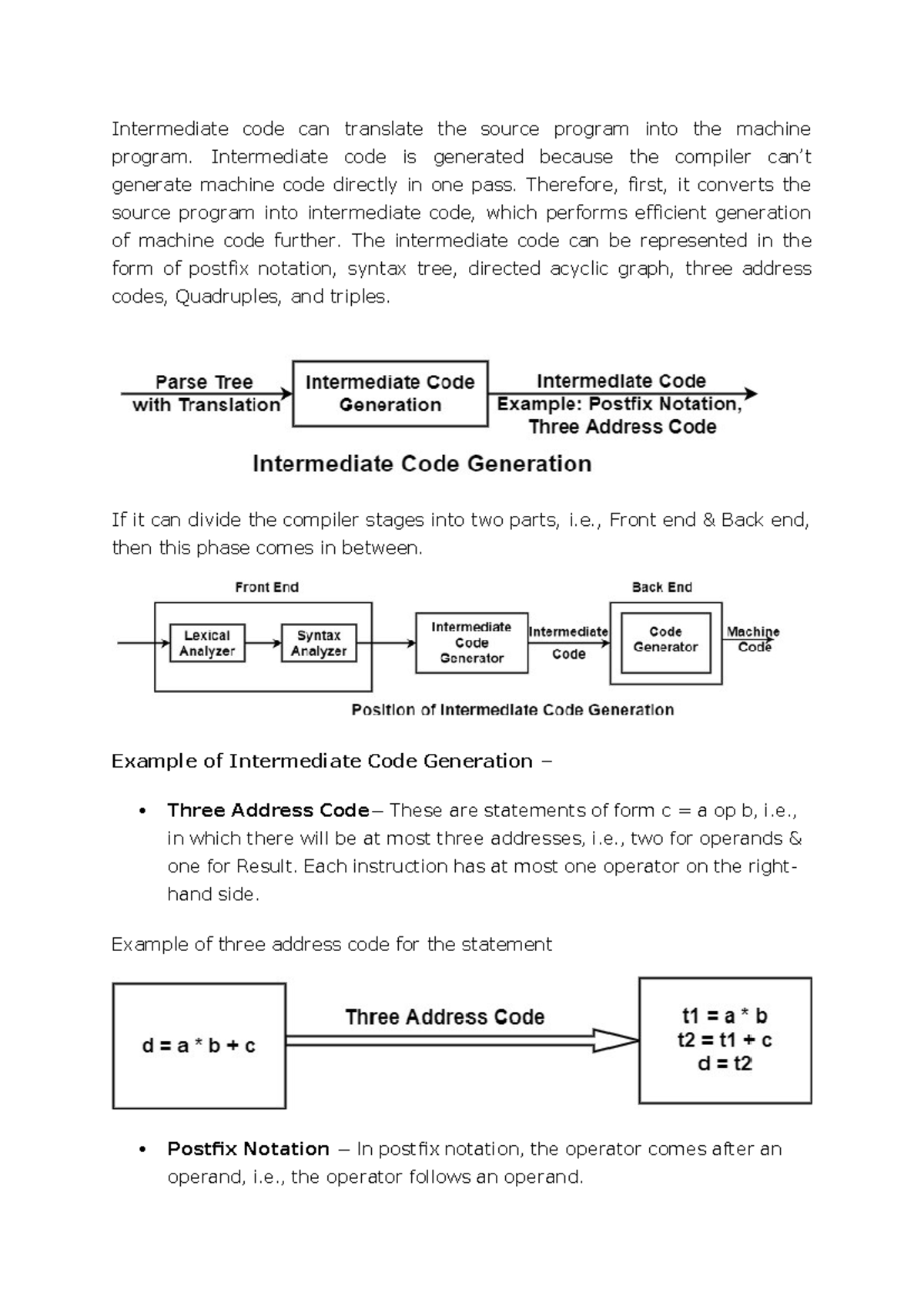 Intermediate Code Generation: Concepts and Storage Strategies (CS101 ...