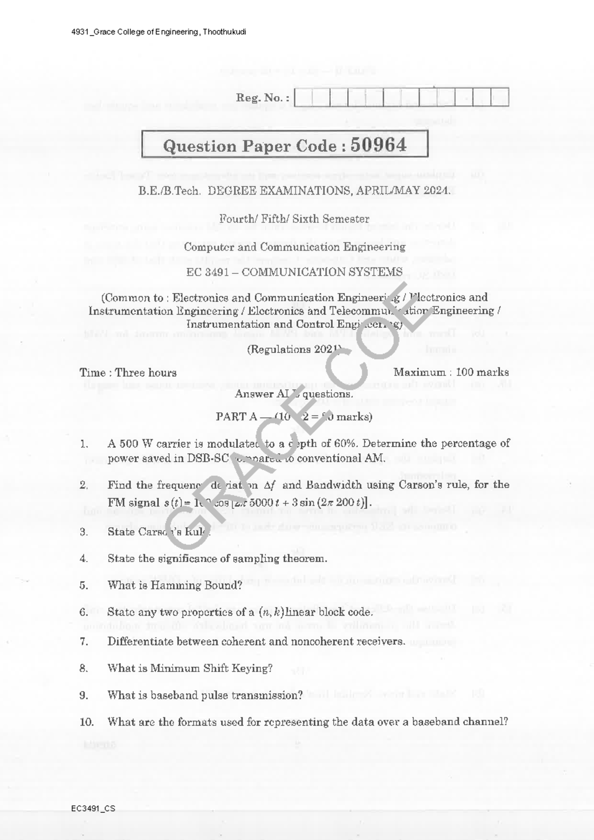 IV ECE EC3491 CS QP 2024 April May - Electronics and communication ...