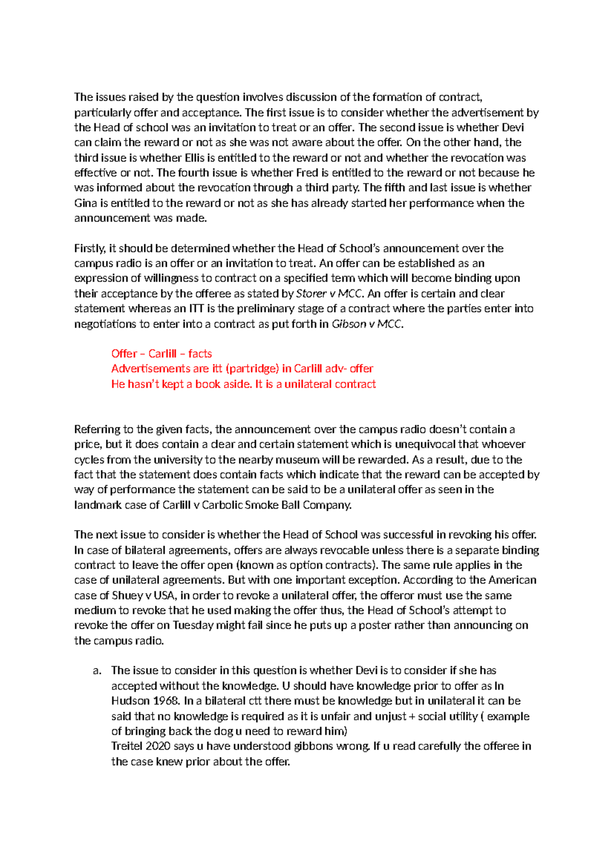 Contract Law Issues: Offer, Acceptance & Revocation Analysis - Studocu