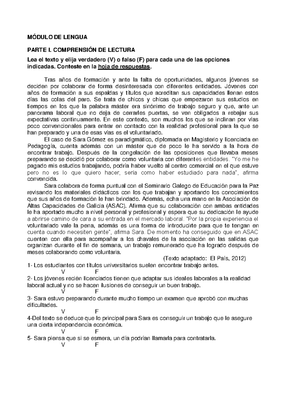 MÓDULO DE LENGUA: COMPRENSIÓN DE LECTURA Y GRAMÁTICA - Studocu